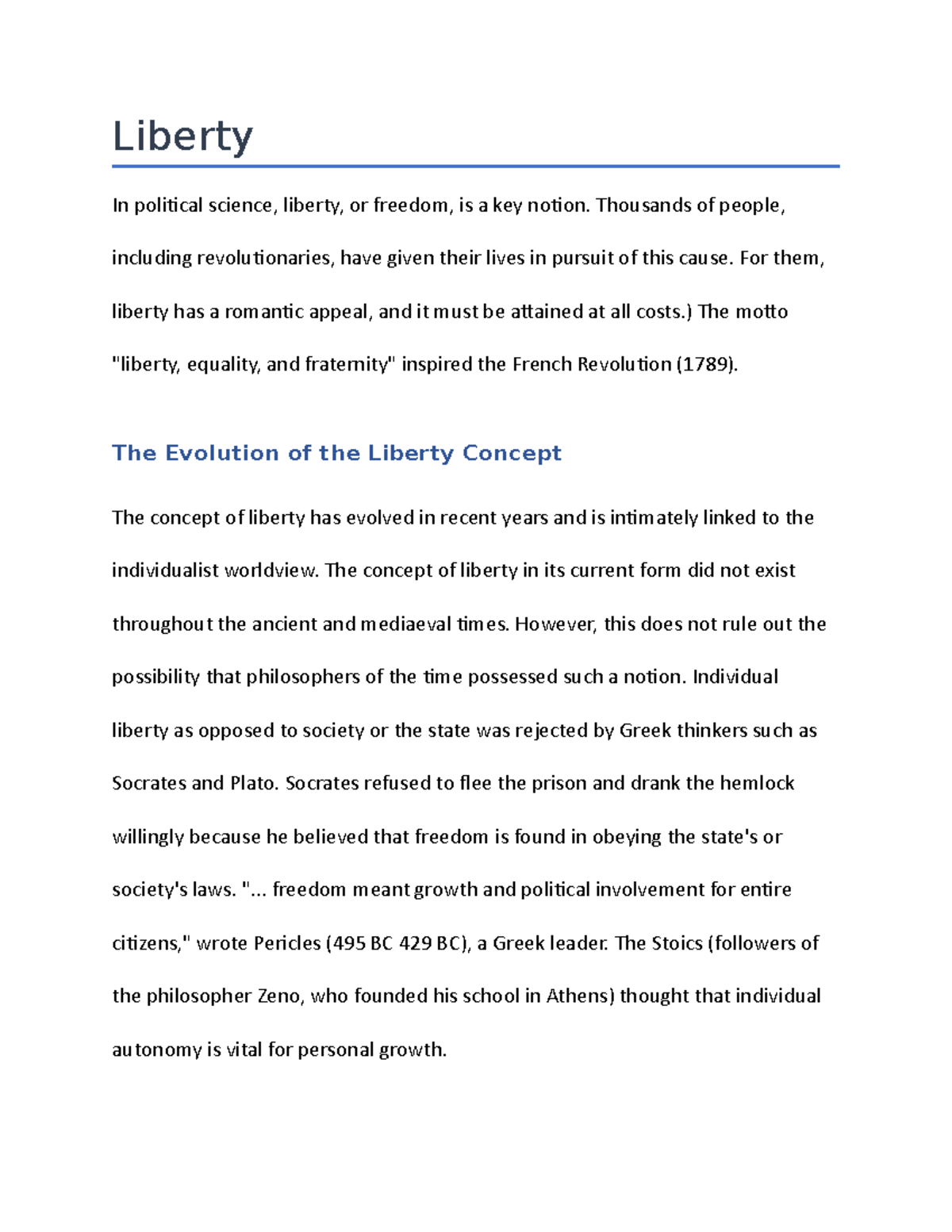 A Brife Note on Liberty - Political Theory - Studocu