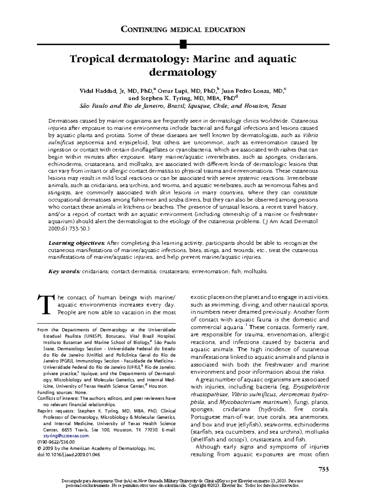 Tropical dermatology Marine and aquatic dermatology - CONTINUING ...