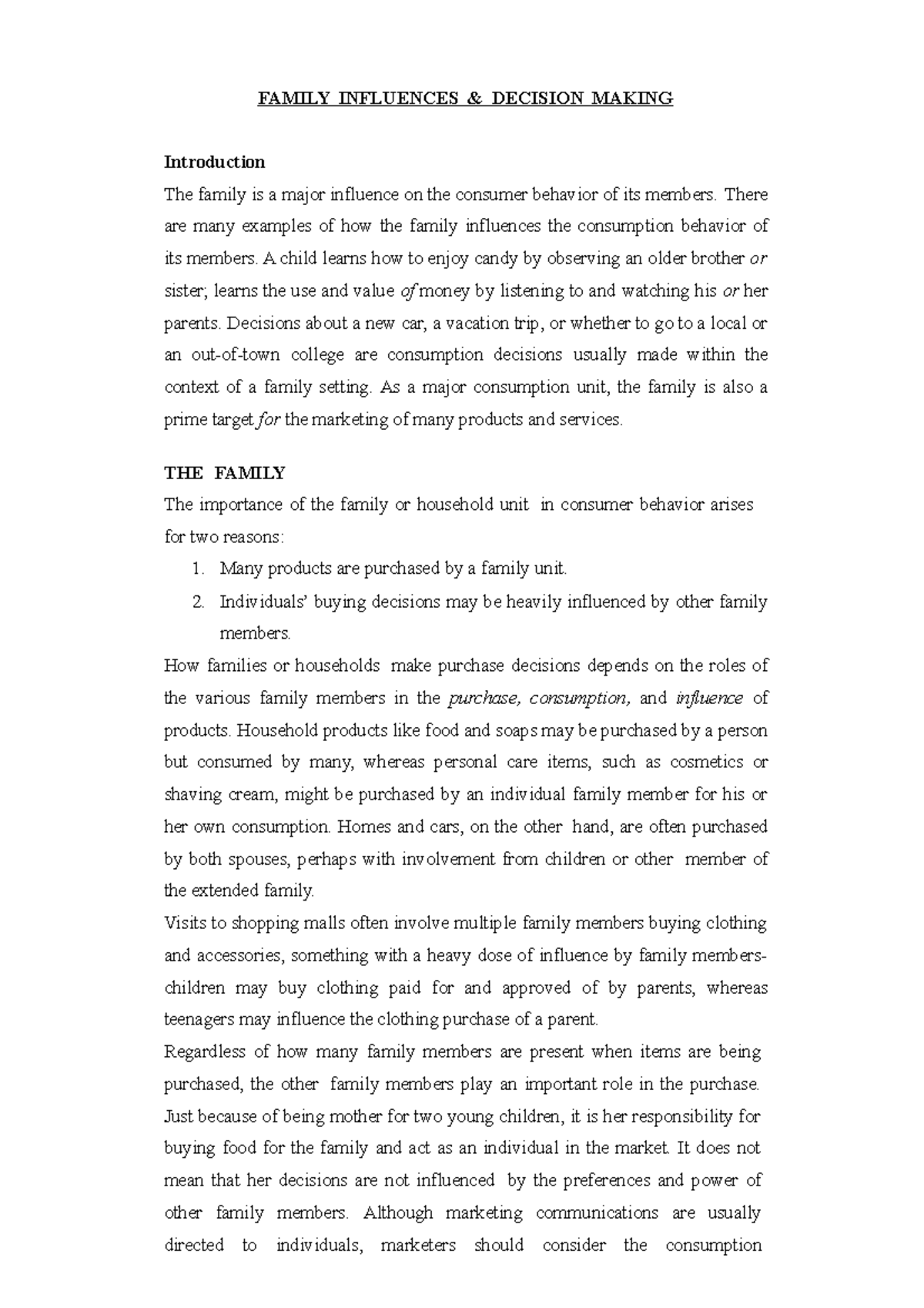 Family Influences & Decision Making - FAMILY INFLUENCES & DECISION ...