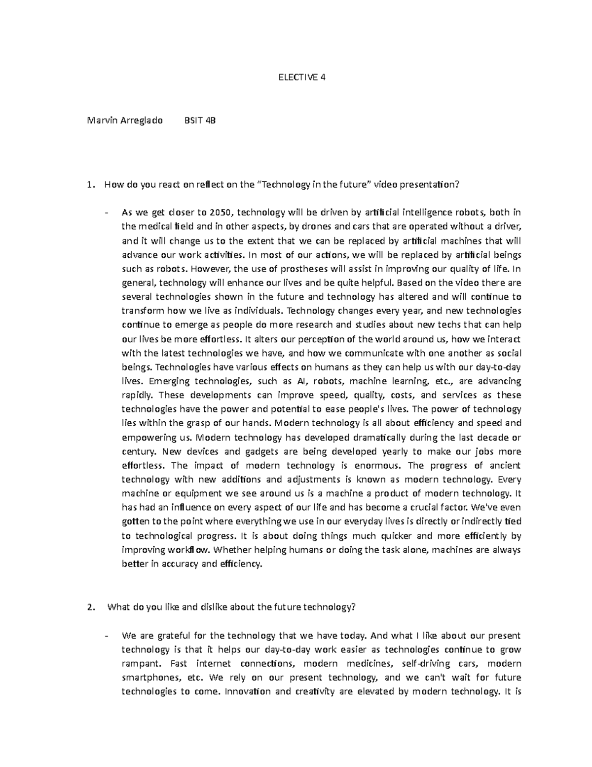 Elective 4 - asd - ELECTIVE 4 Marvin Arreglado BSIT 4B How do you react ...