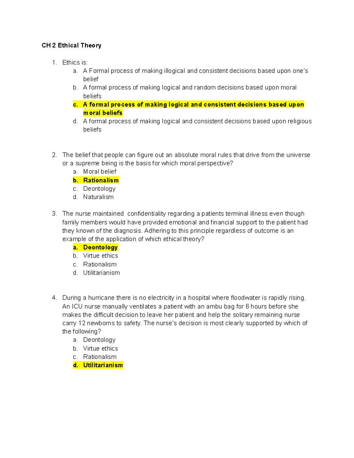 CH 2, 3,4,7,15 Burkhardt - CH 2 Ethical Theory 1. Ethics is: a. A ...