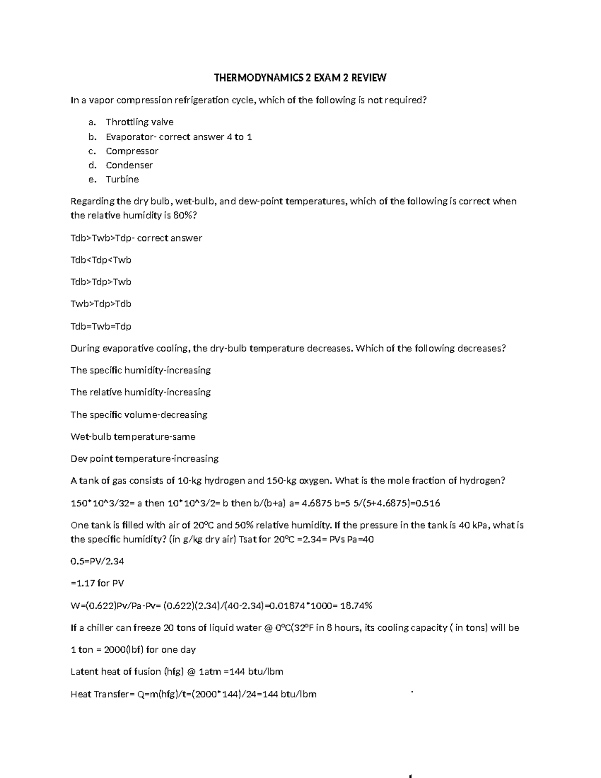 Test review thermo 2 - THERMODYNAMICS 2 EXAM 2 REVIEW In a vapor ...