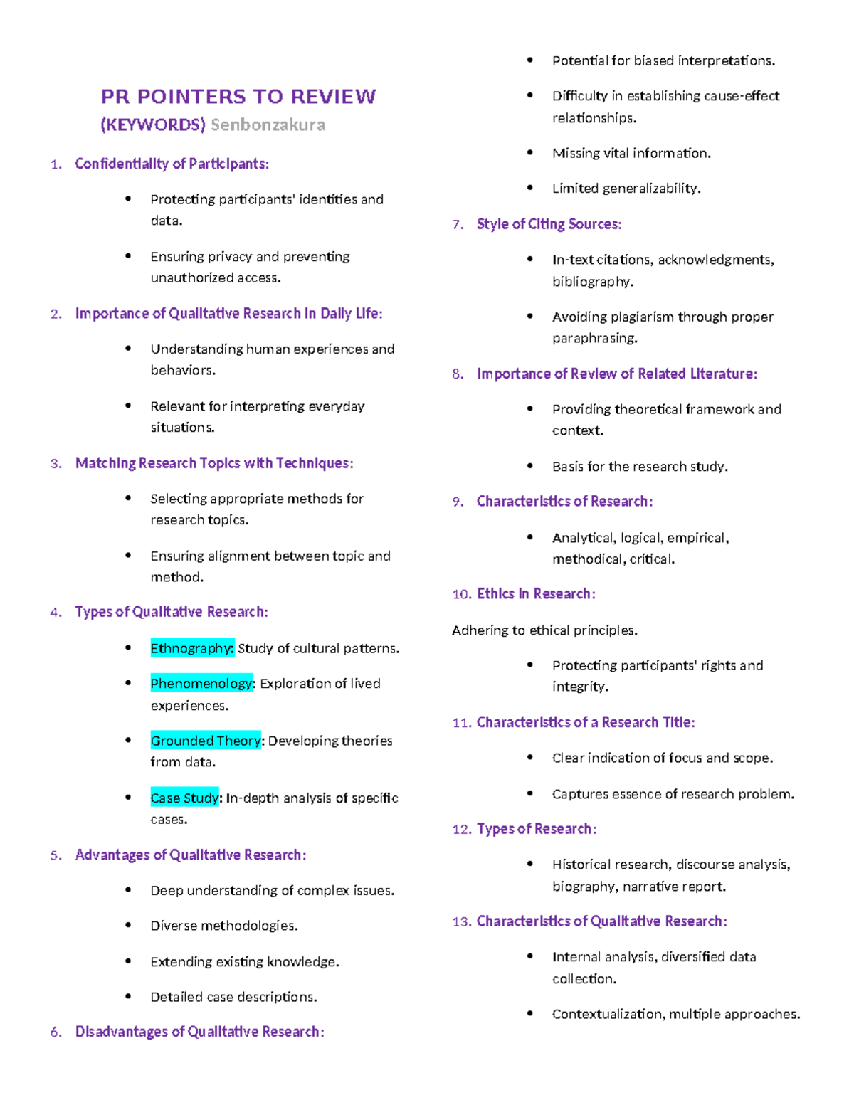 PR Pointers TO Review - PR POINTERS TO REVIEW (KEYWORDS) Senbonzakura 1. Confidentiality of ...