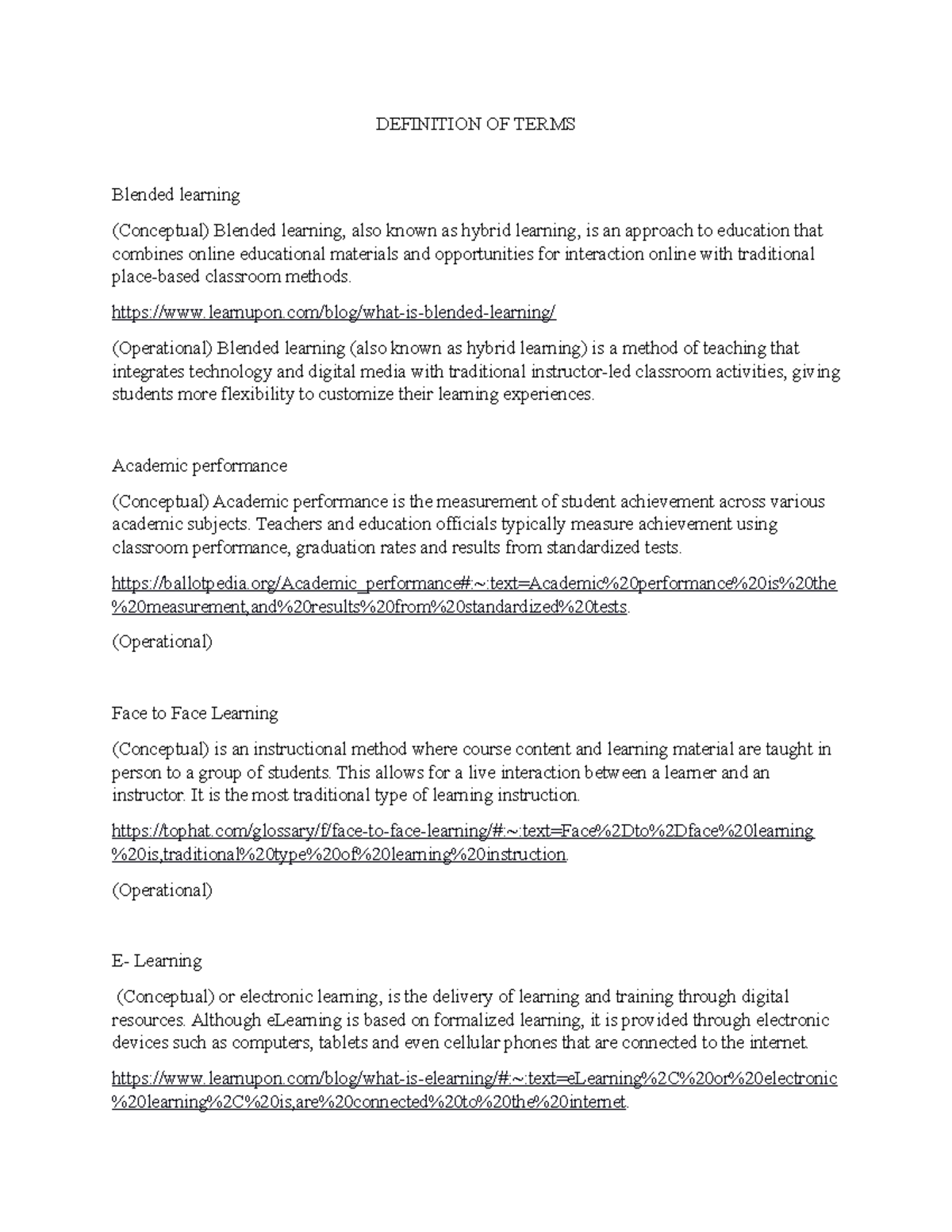 Definition OF Terms - FS2 - DEFINITION OF TERMS Blended learning ...