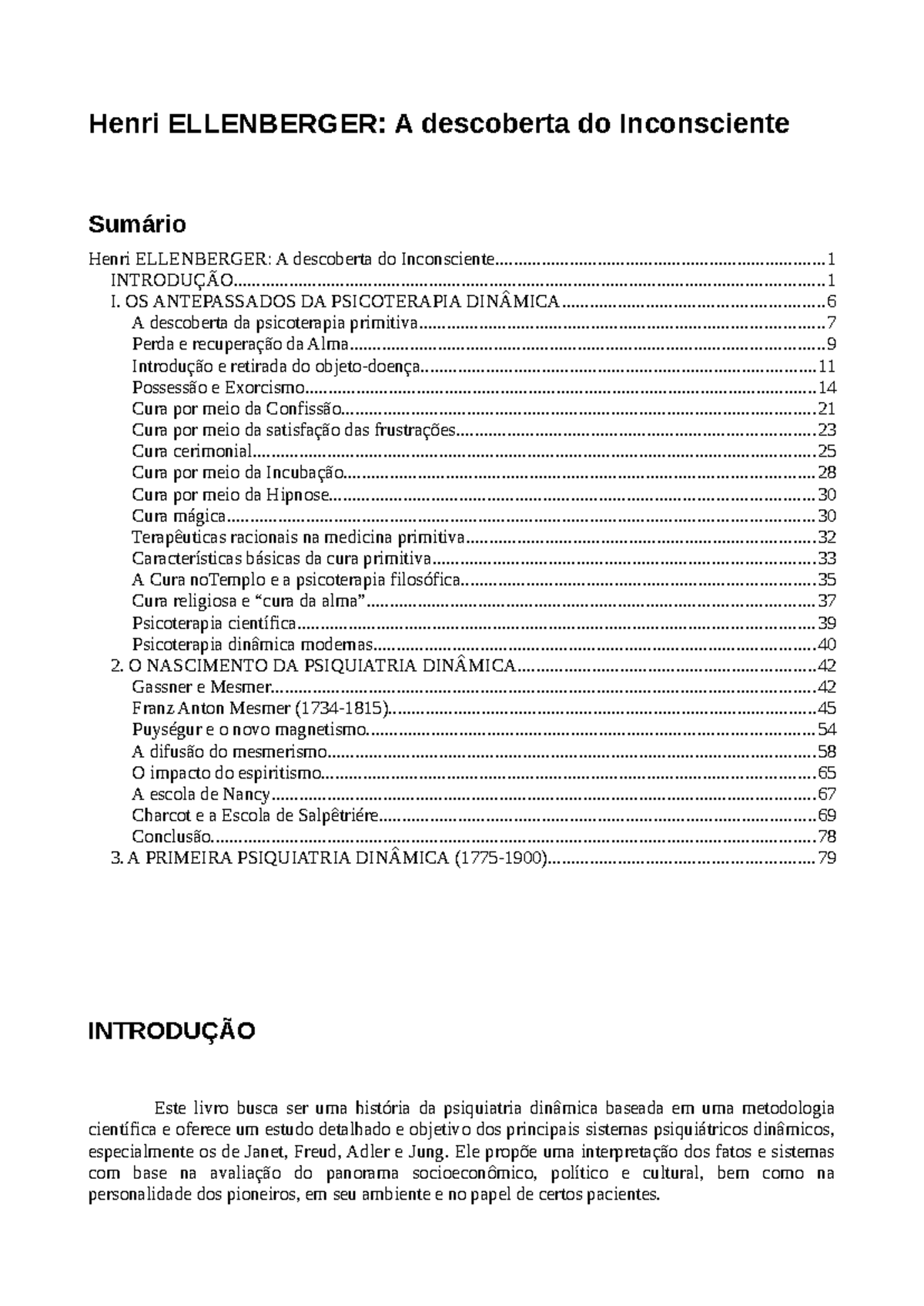 Ellenberger - A descoberta do Inconsciente PT - Henri ELLENBERGER: A ...