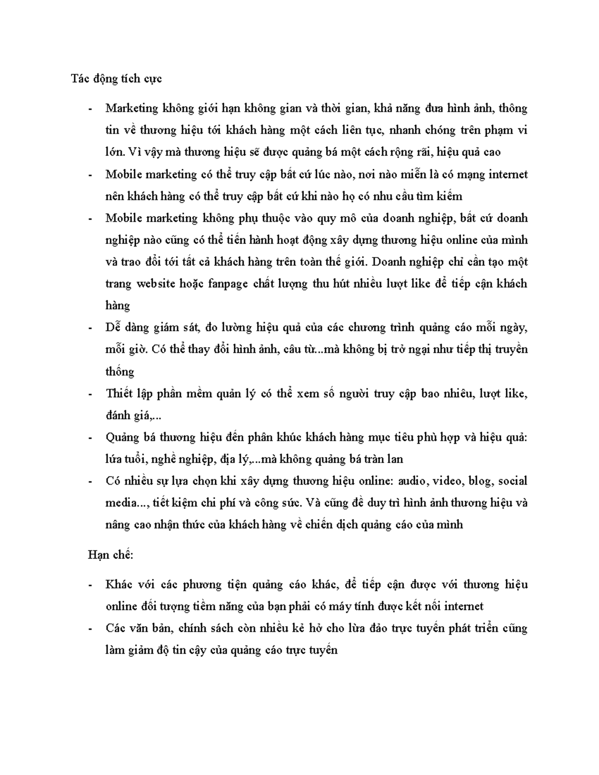 Câu 1 lab2 - asm môn marketing trên di động - Tác động tích cực Marketing không giới hạn không ...