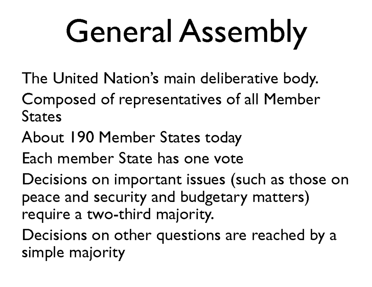 April 4 - Lecture notes 14 - General Assembly The United Nation’s main ...