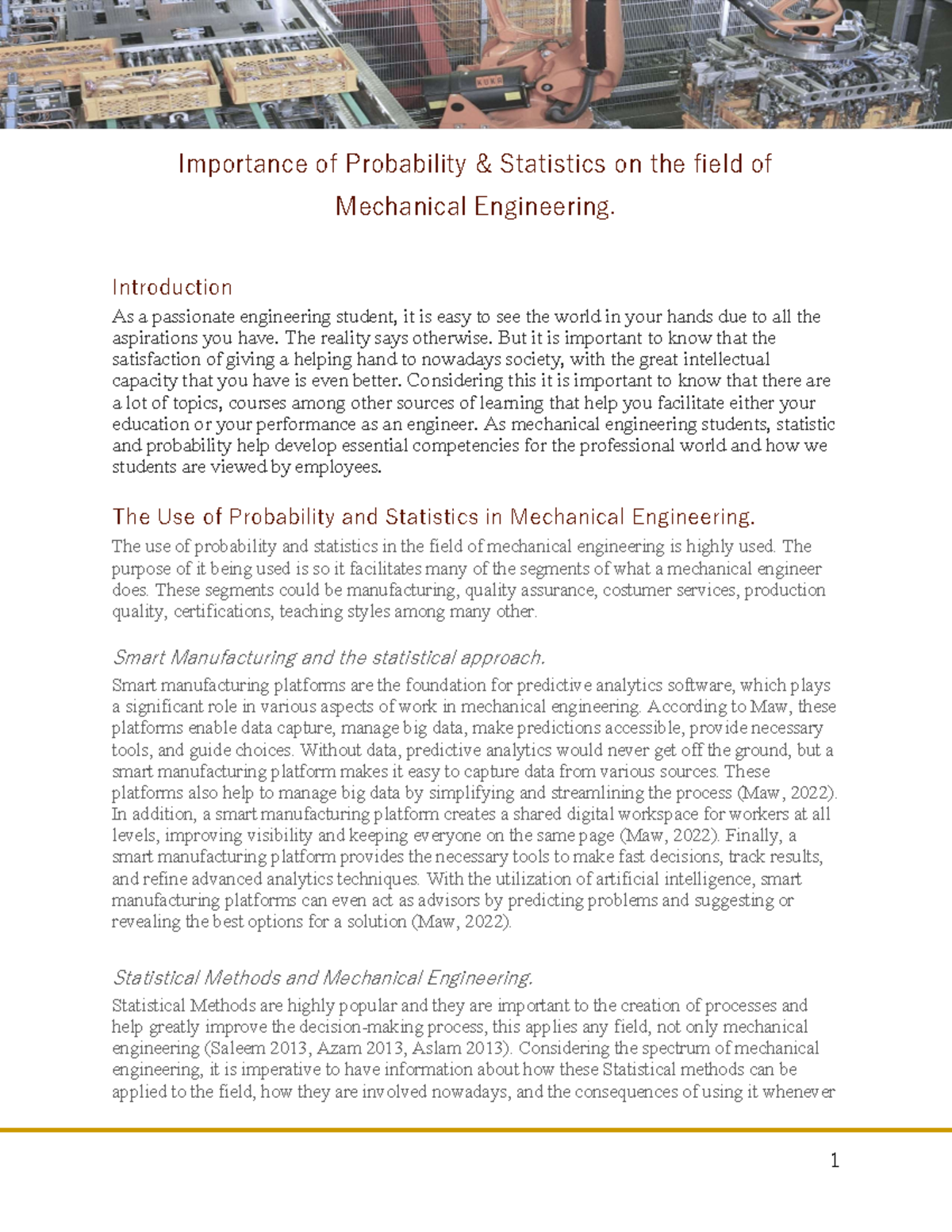 Importance of Probability & Statistics on the field of Mechanical ...
