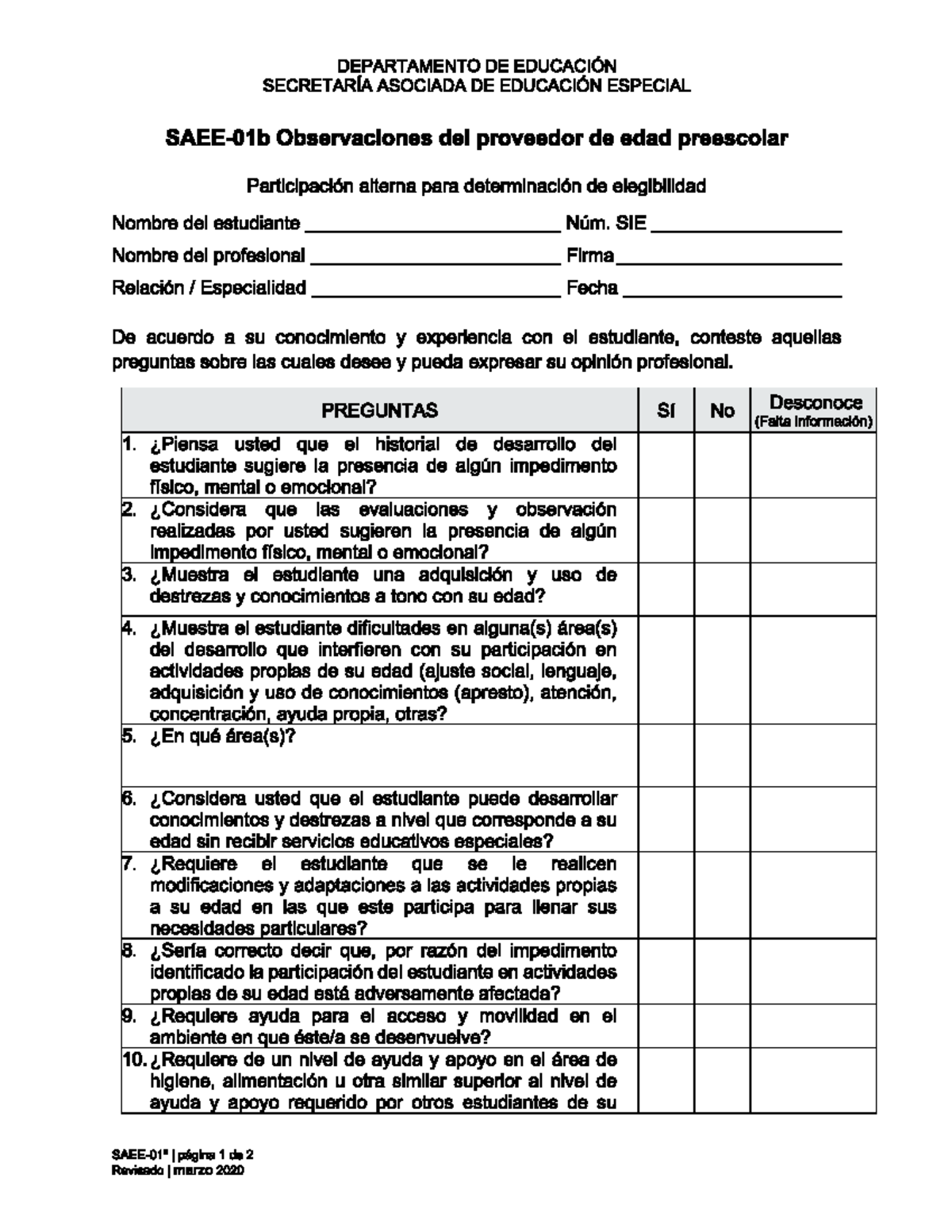 Saee 01b obsevaciones del proveedor de edad preescolar - Etica y la ...