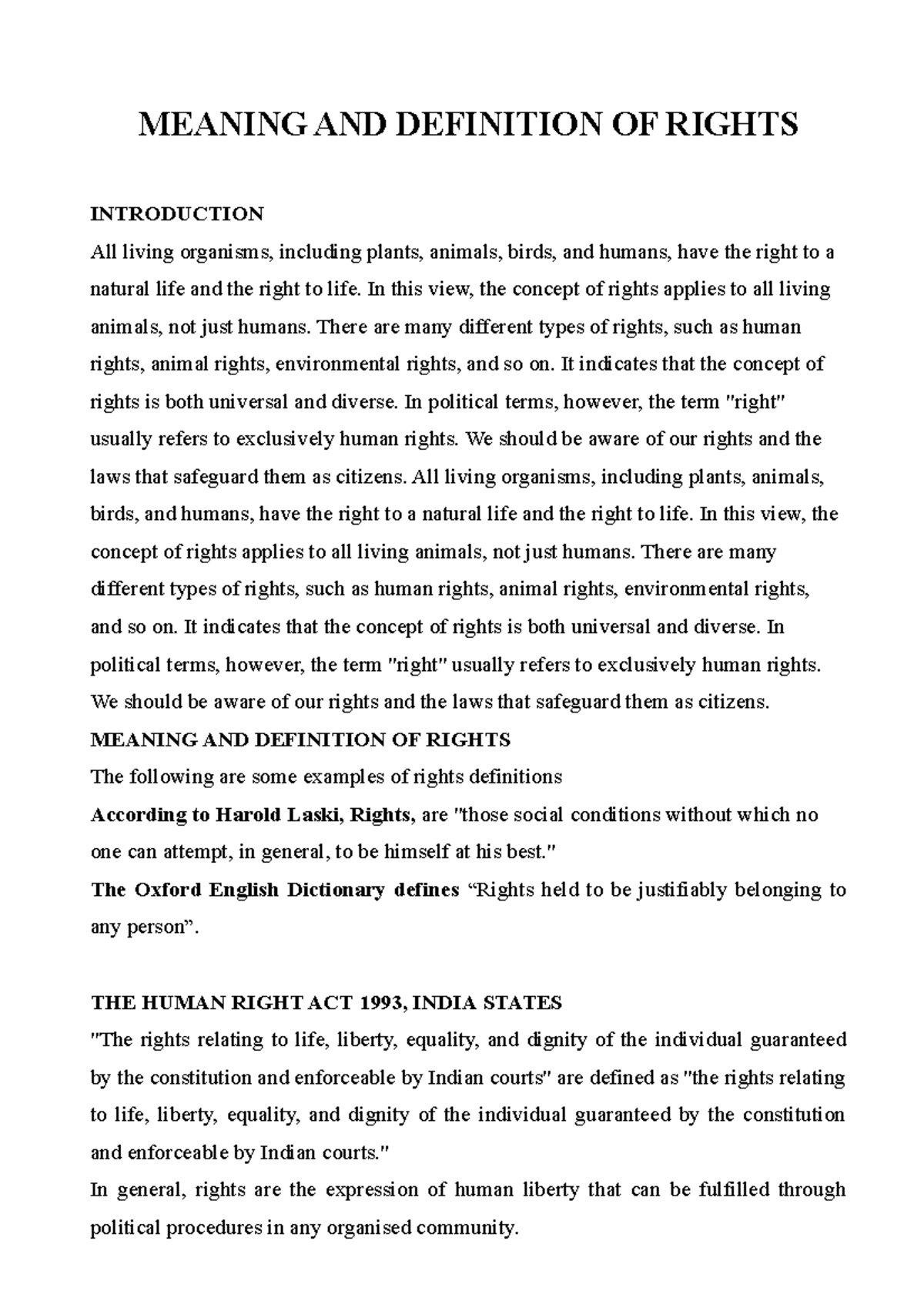 Meaning AND Definition OF Rights - MEANING AND DEFINITION OF RIGHTS ...