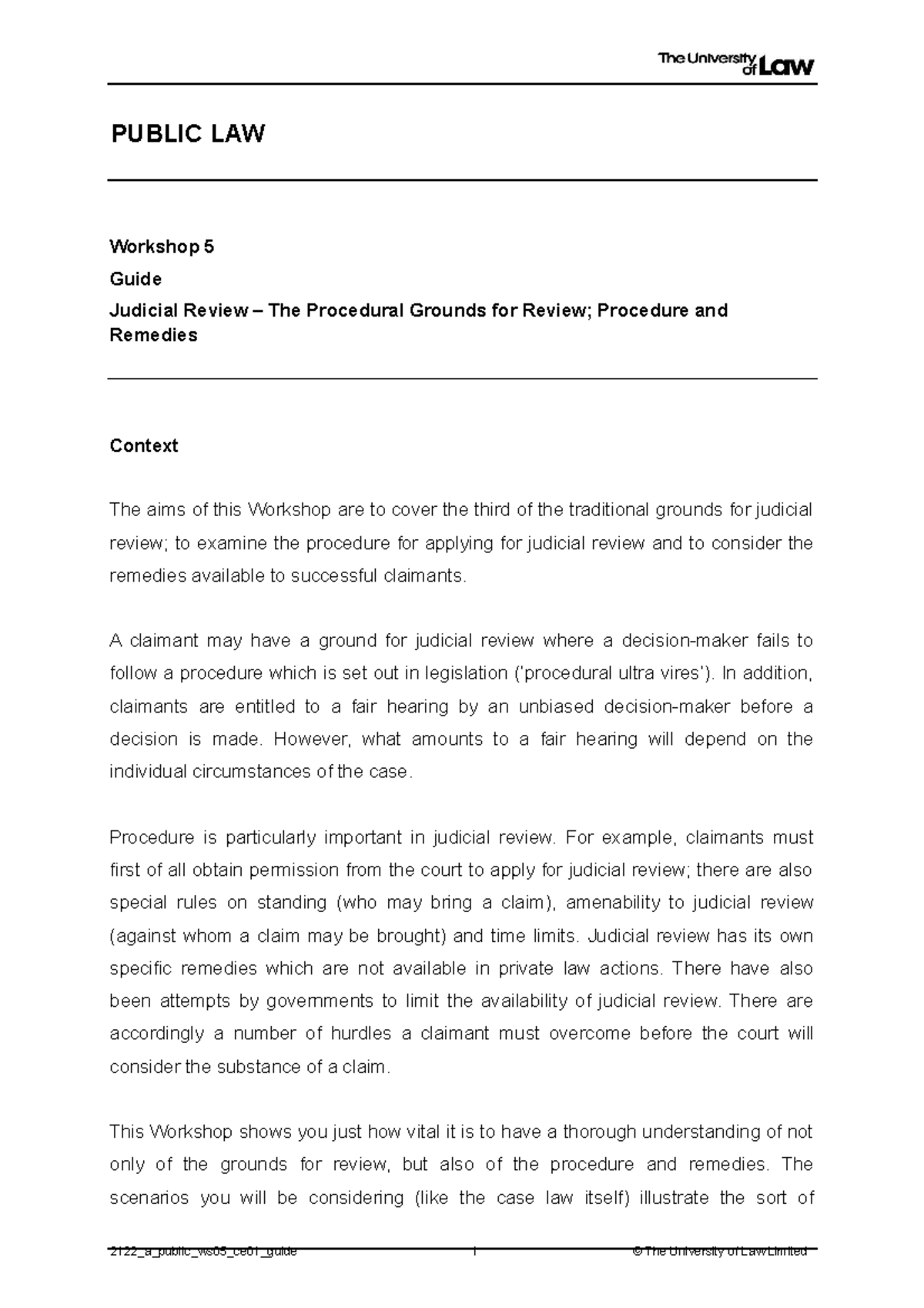 Public prep 5 - worksheet - PUBLIC LAW Workshop 5 Guide Judicial Review ...