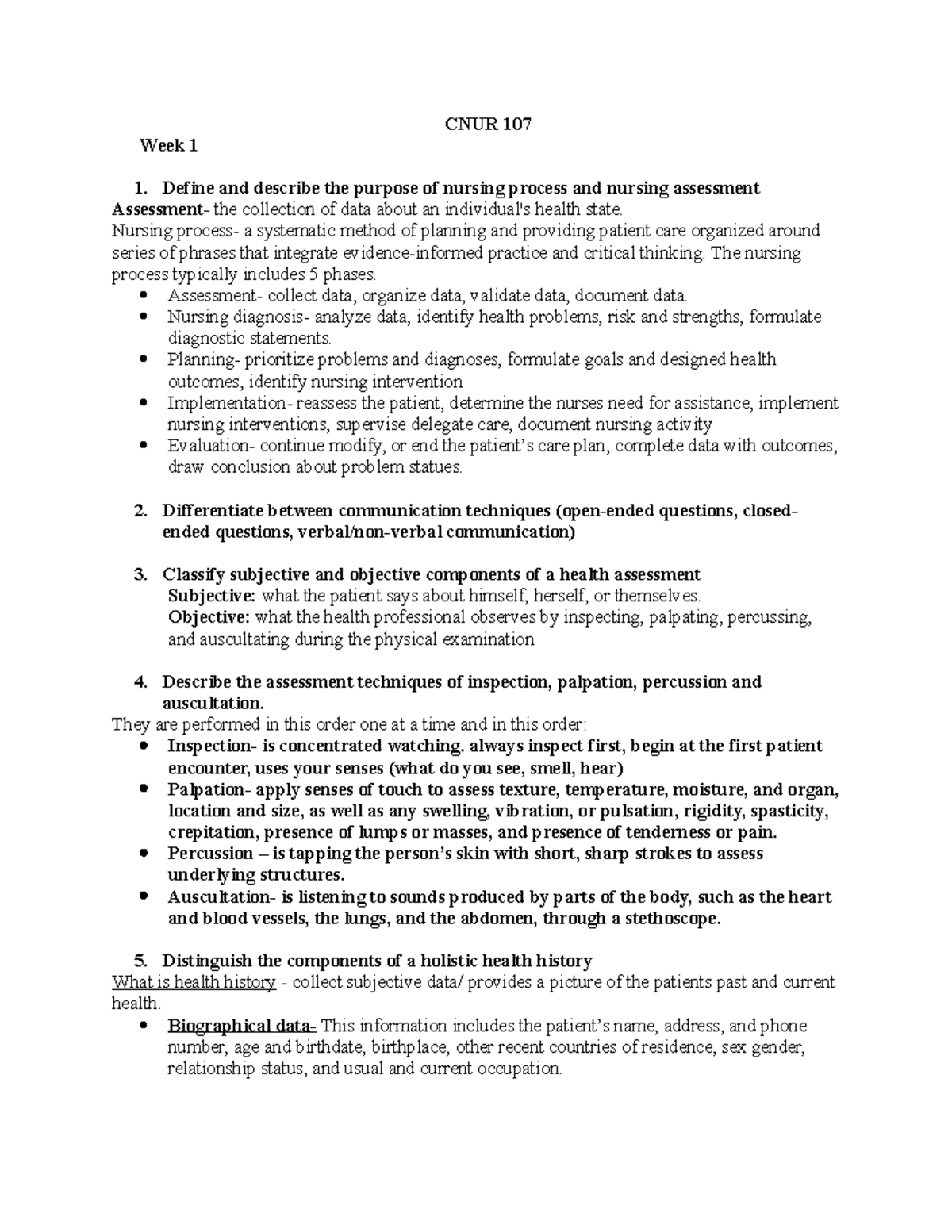 CNUR 107 - 2020 - CNUR 107 Week 1 Define and describe the purpose of ...