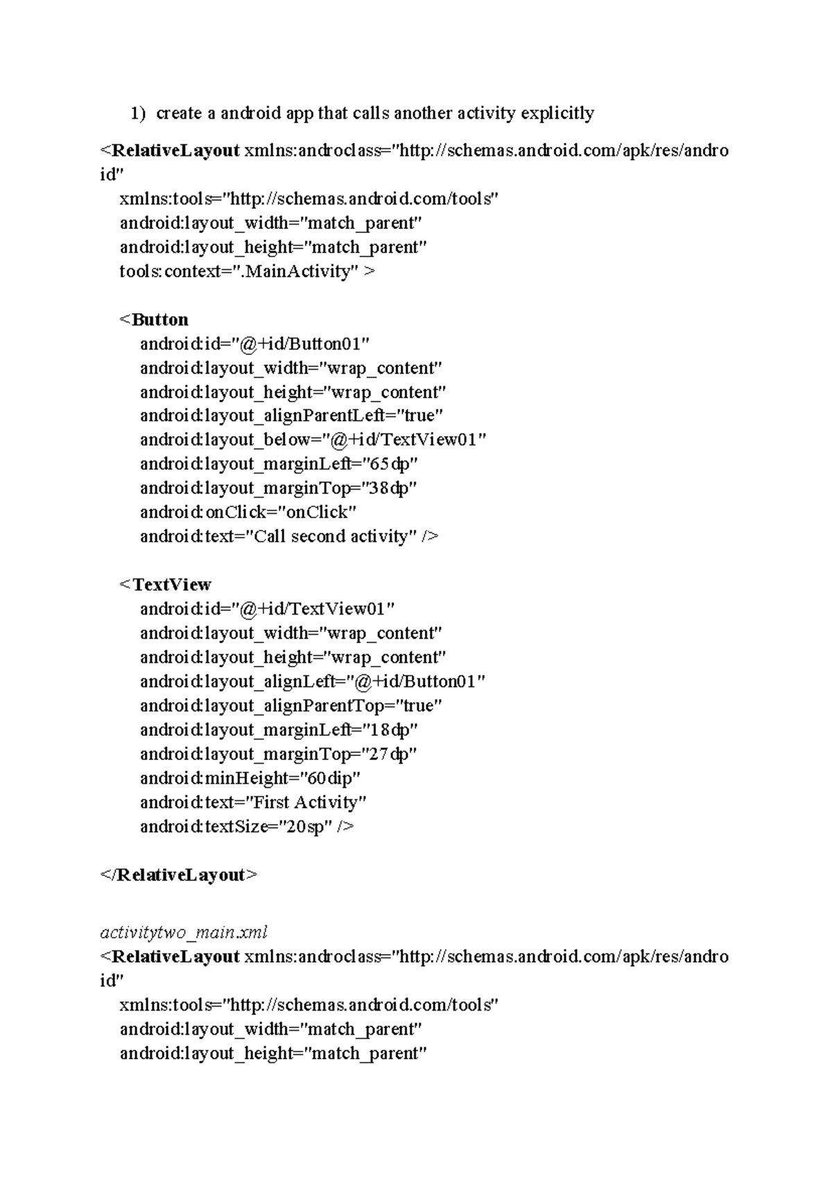 Intent Programs - Mobile Computing - 1) create a android app that calls ...