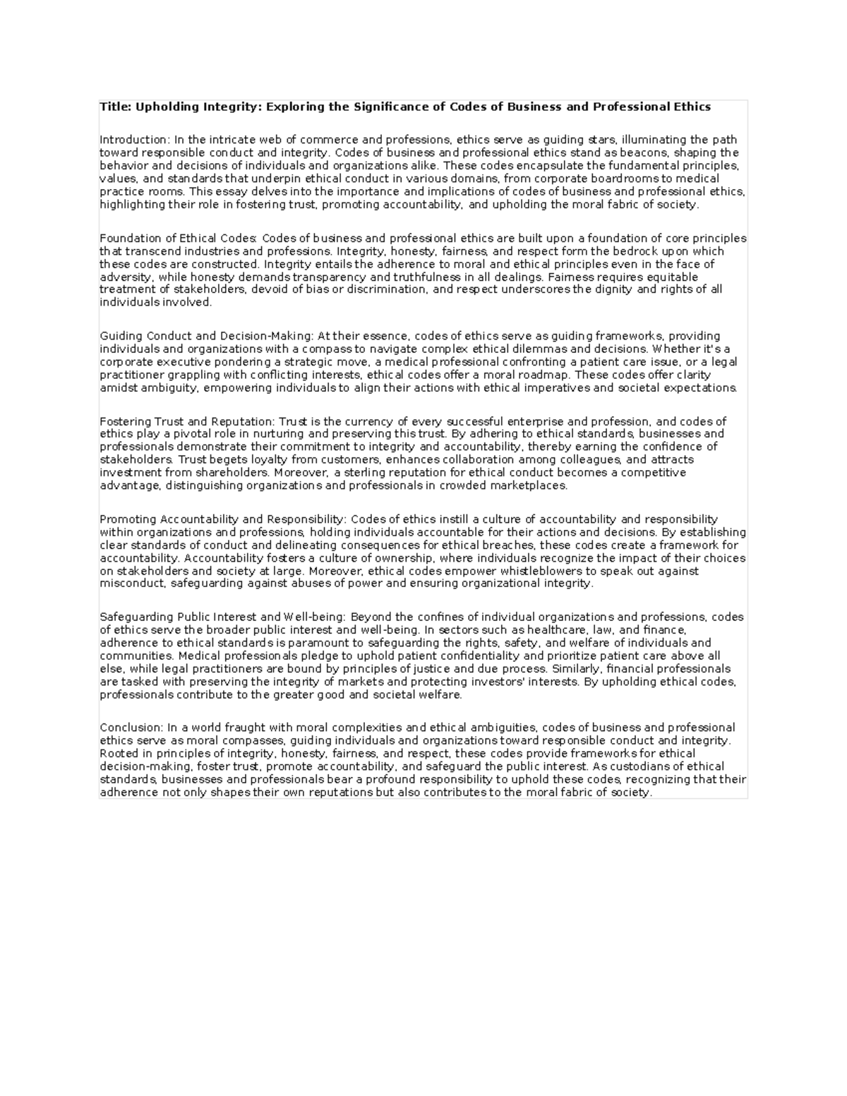 Upholding Integrity Exploring the Significance of Codes of Business and ...