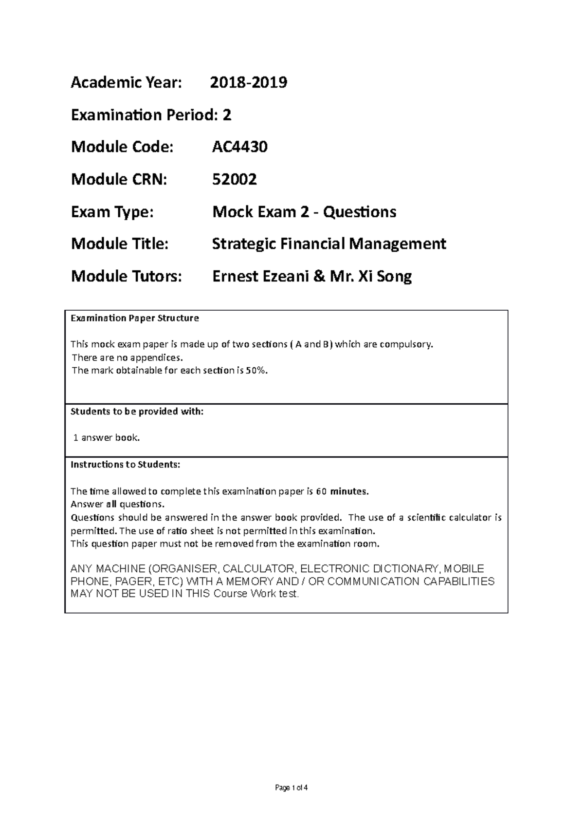 Sample/practice exam 2019, questions - Academic Year: 2018- Examination ...