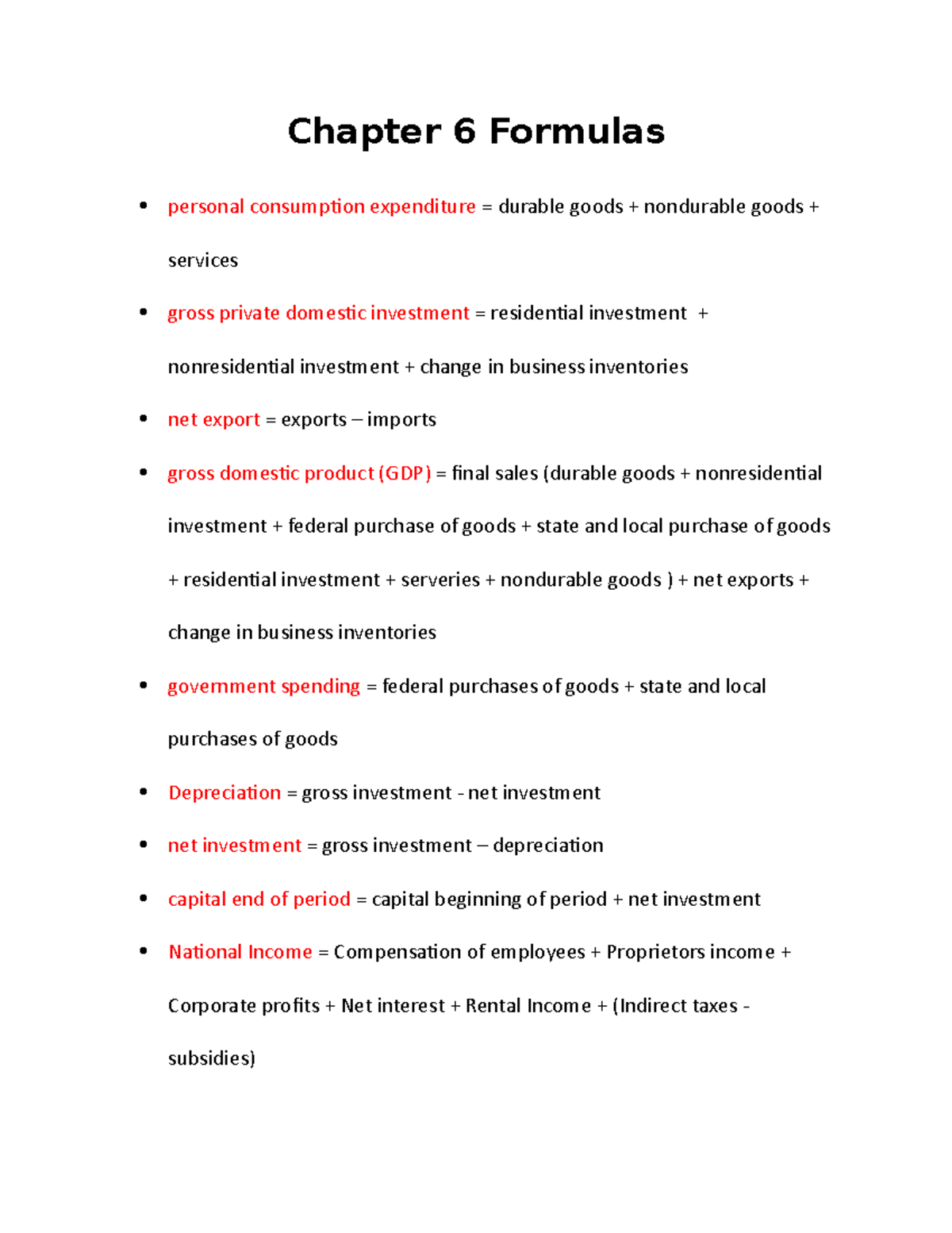 Measuring National Output and National Income and GDP formulas ...