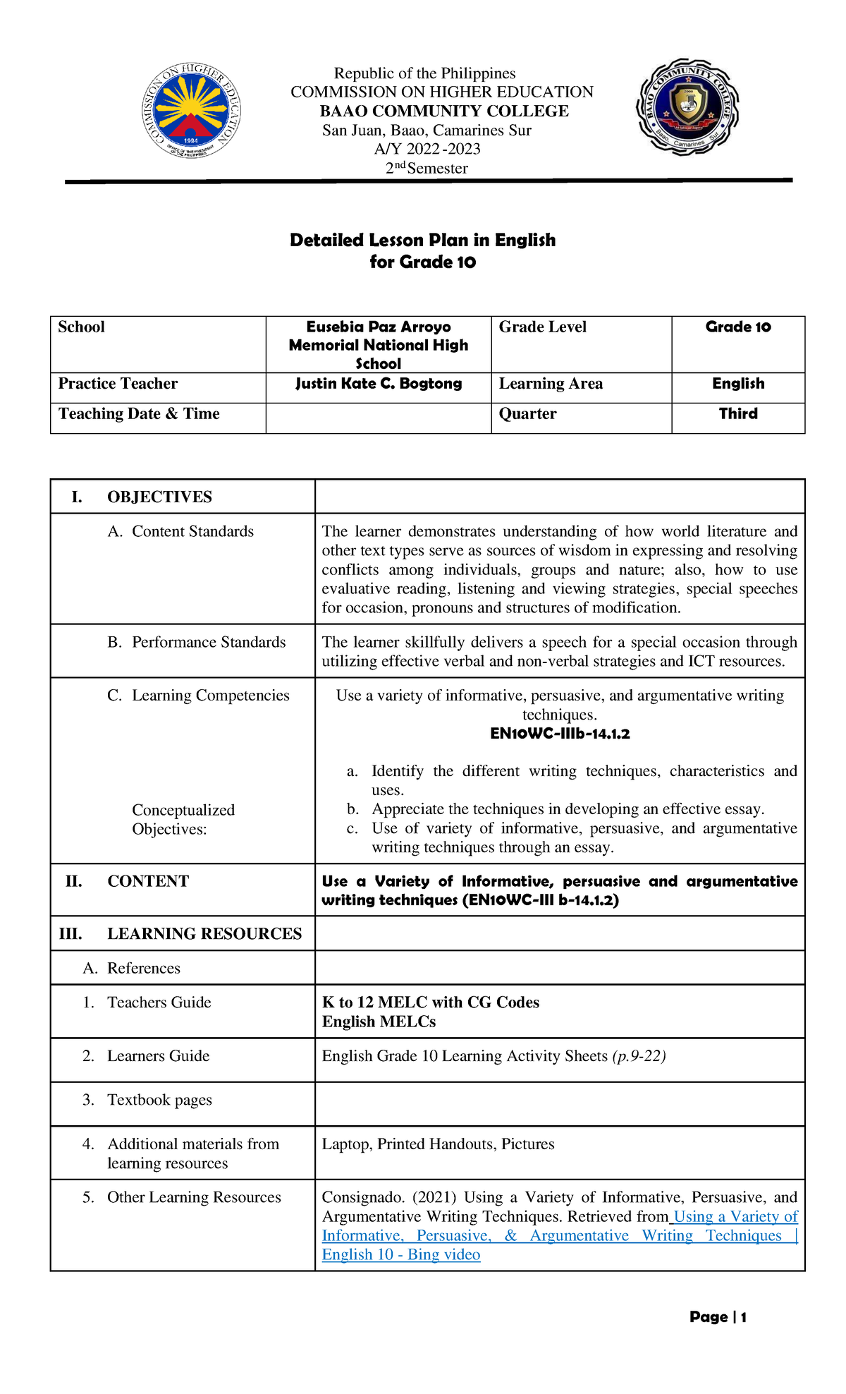 Inbound 4224596130379889539 - Detailed Lesson Plan in English for Grade ...