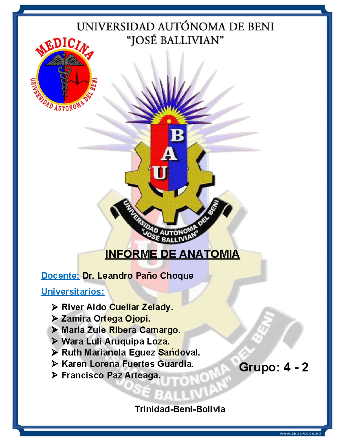 Informe DE Abdomen - cvxcv - INFORME DE ANATOMIA . Grupo: 4 - 2 Docente ...