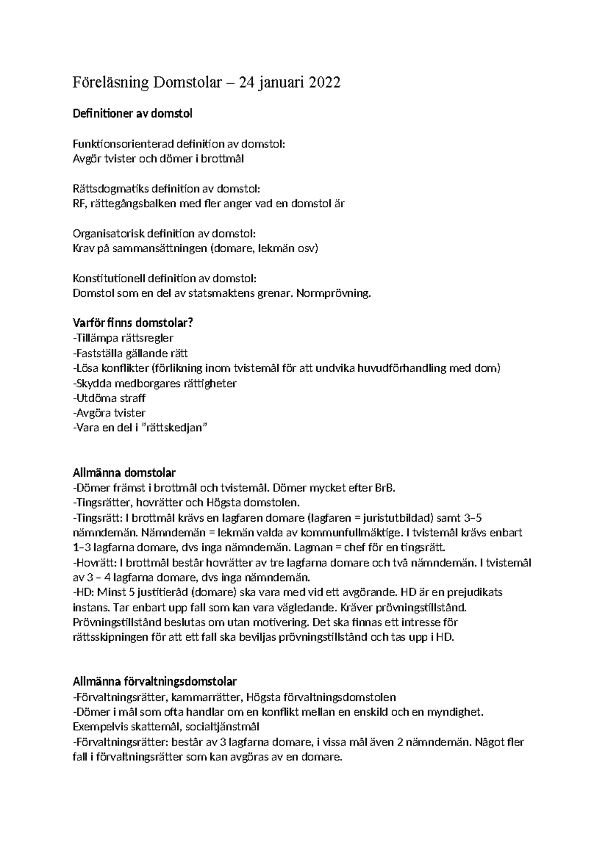 Domstolar - Hej. - Föreläsning Domstolar – 24 januari 2022 Definitioner ...