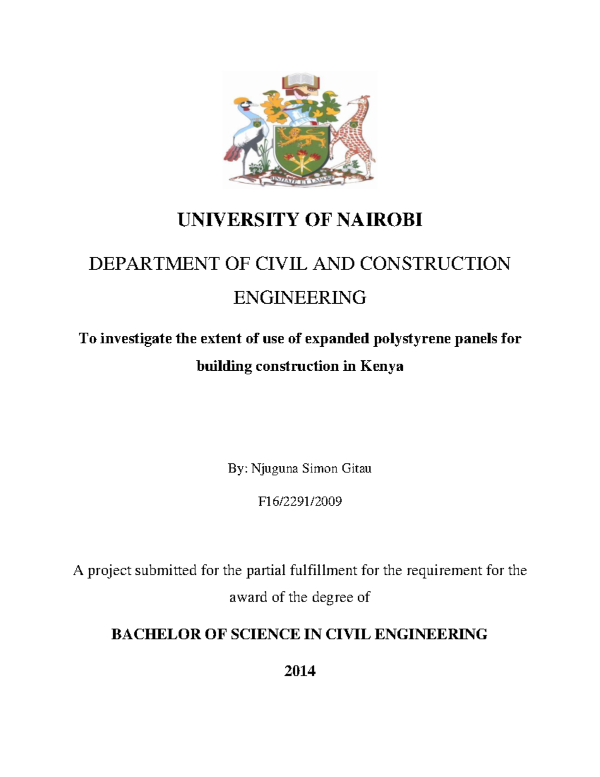 Njuguna Simon Gitau - Notes - UNIVERSITY OF NAIROBI DEPARTMENT OF CIVIL ...