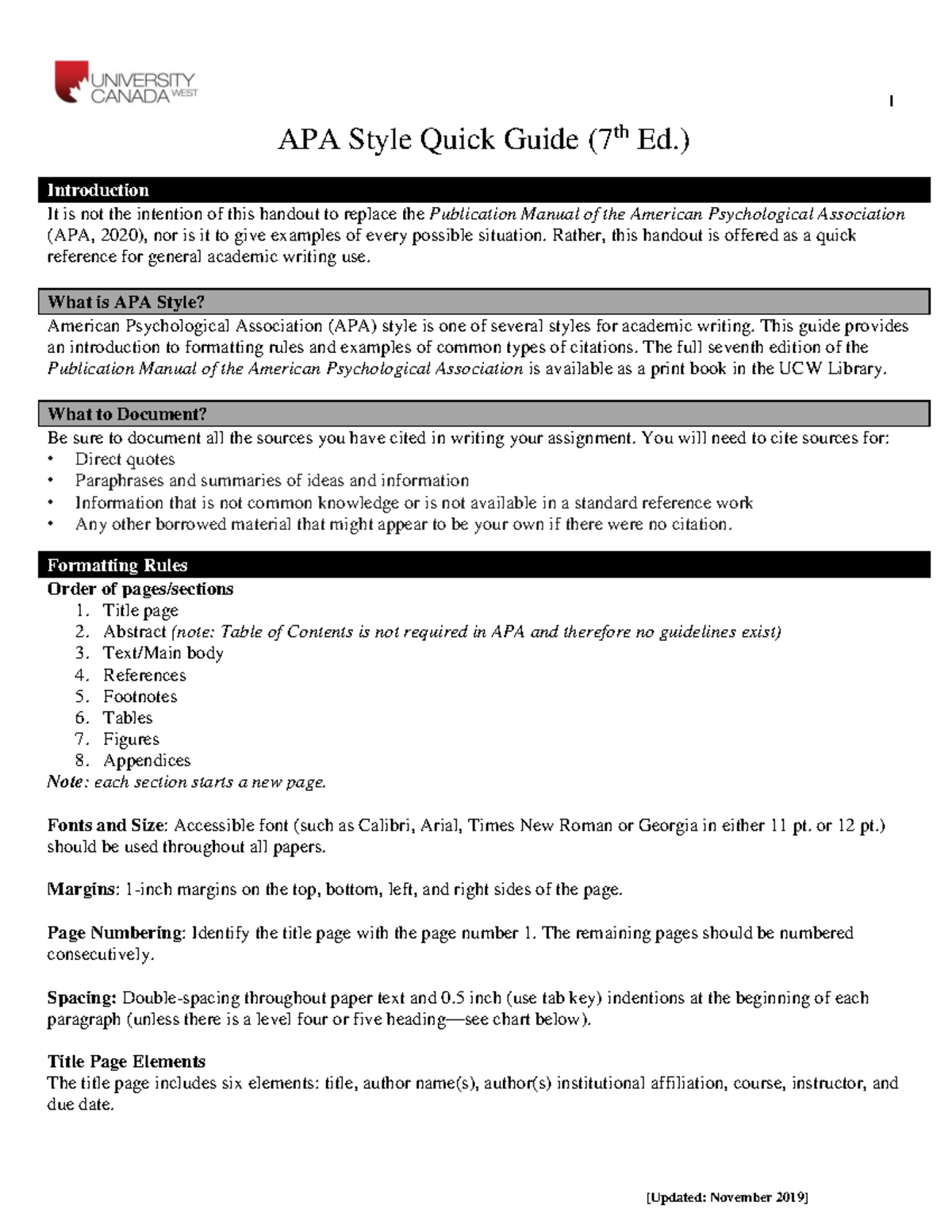 APA Quick Guide 2 - team charter - APA Style Quick Guide ( th Ed ...