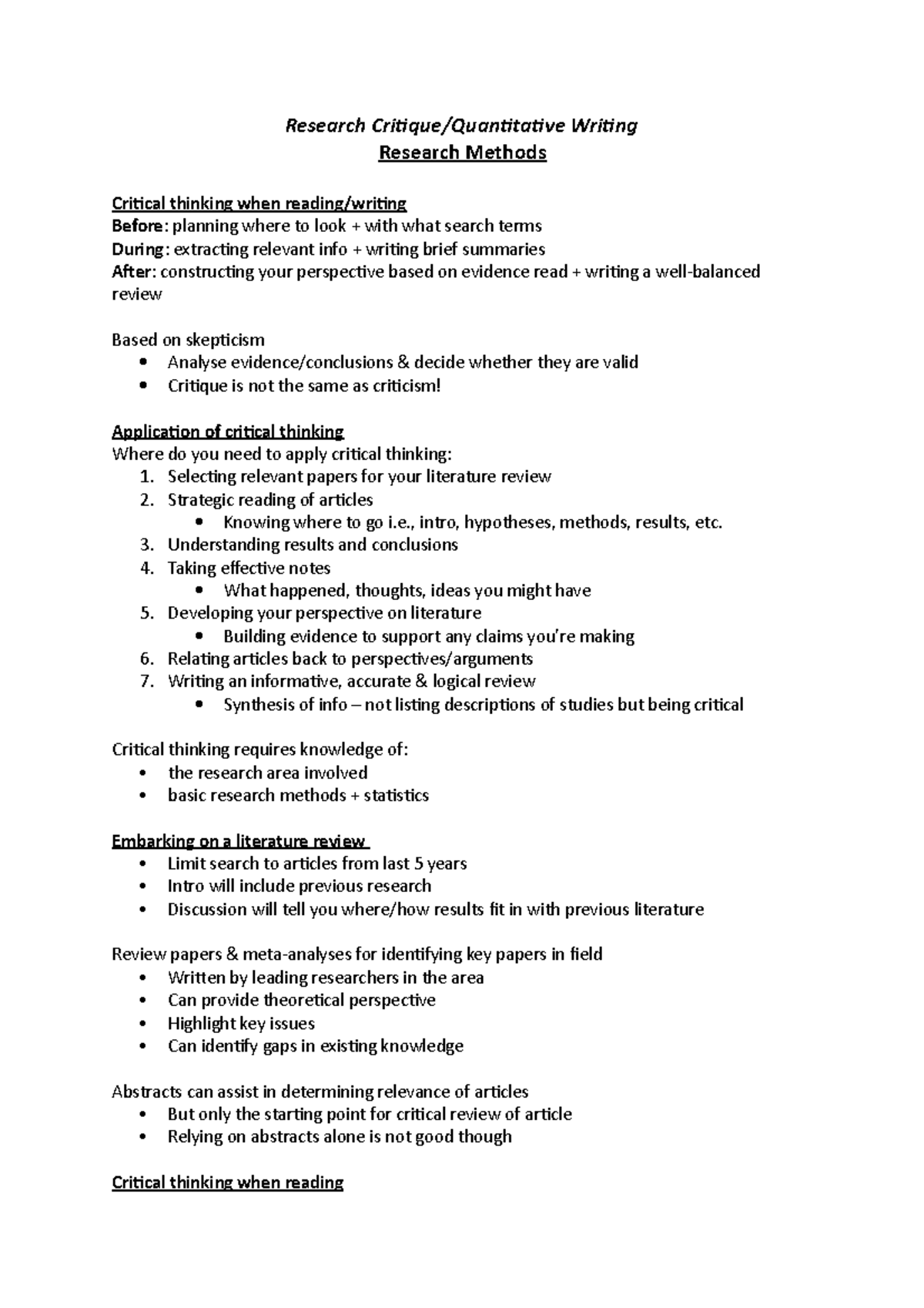 Lecture 5 - research critique:quantitative writing - Research Critique ...
