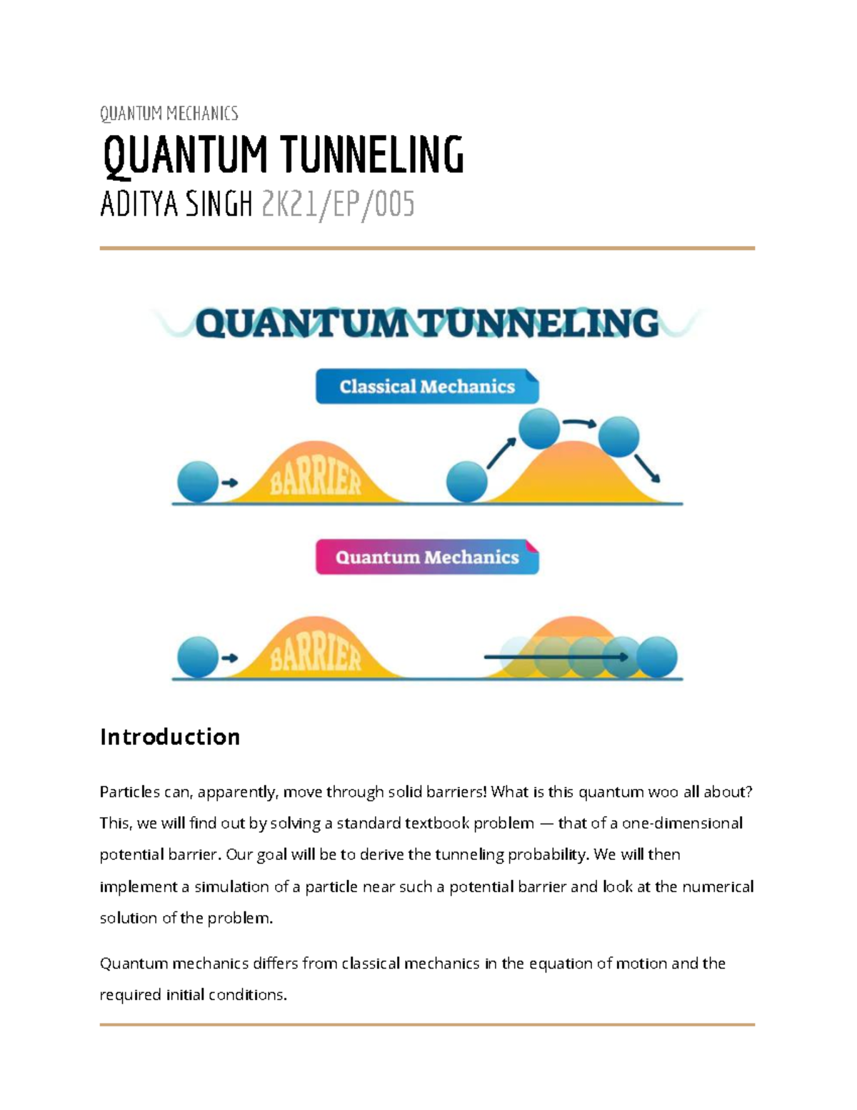 Quantum Tunneling - QUANTUM MECHANICS QUANTUM TUNNELING ADITYA SINGH ...