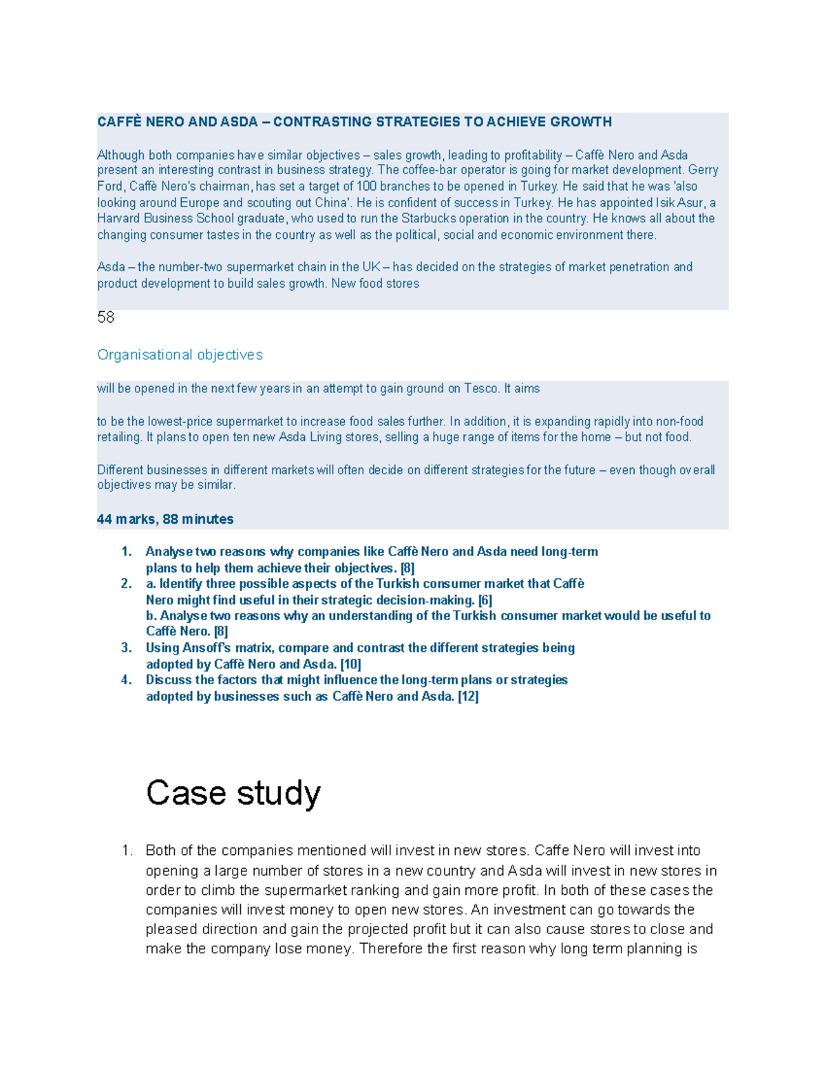Case study business - CAFFÈ NERO AND ASDA – CONTRASTING STRATEGIES TO ...