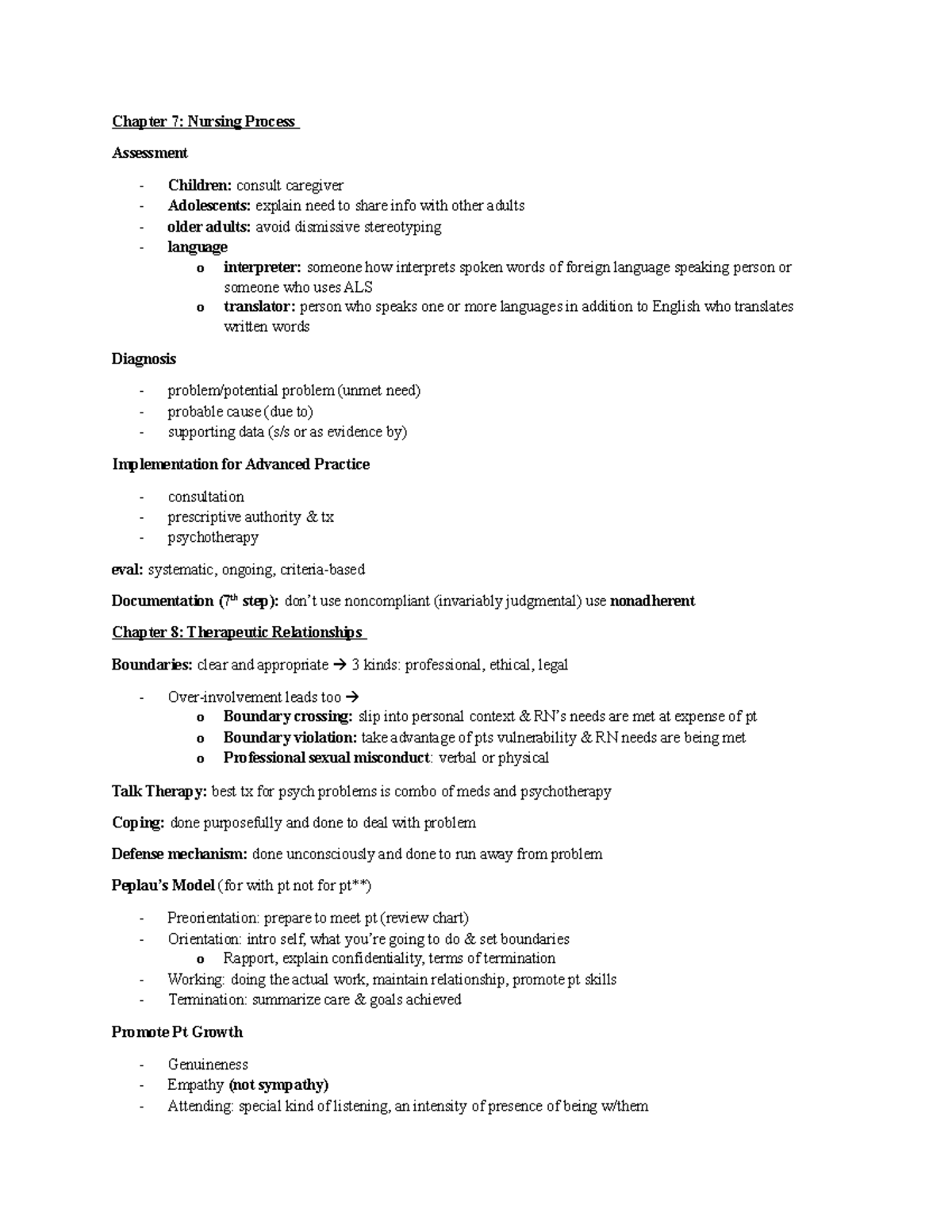 Ch 7, 8, 9 - Theraputic Communication - Chapter 7: Nursing Process ...