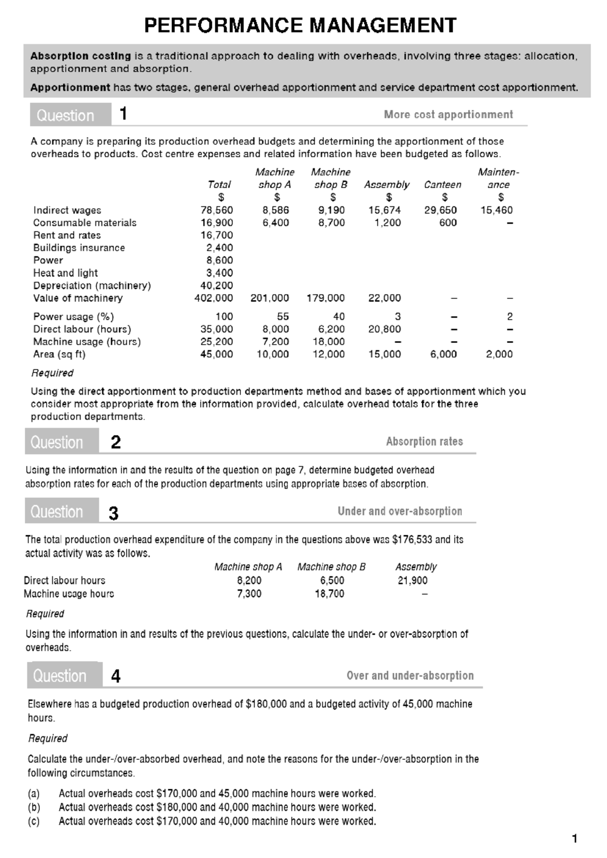 Performance Management Questions - Advanced Financial Accounting ...