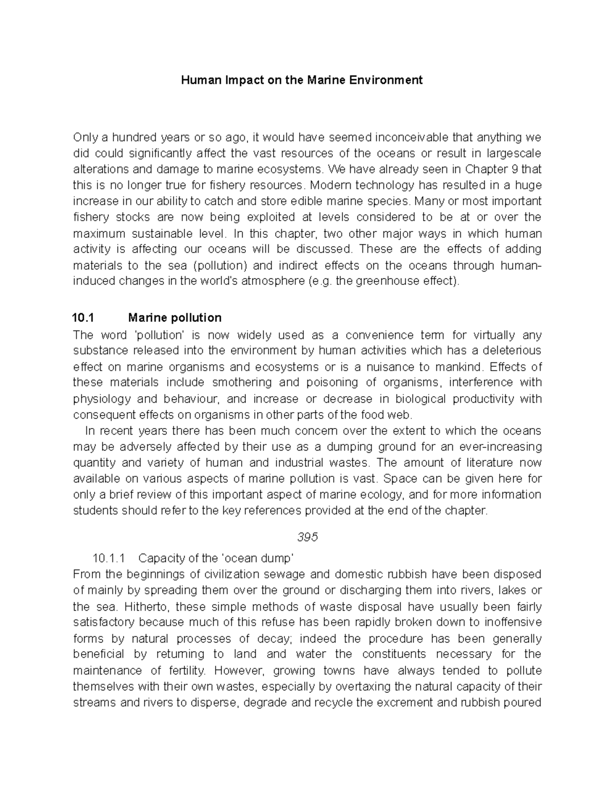 Human Impact on the Marine Environment - We have already seen in ...