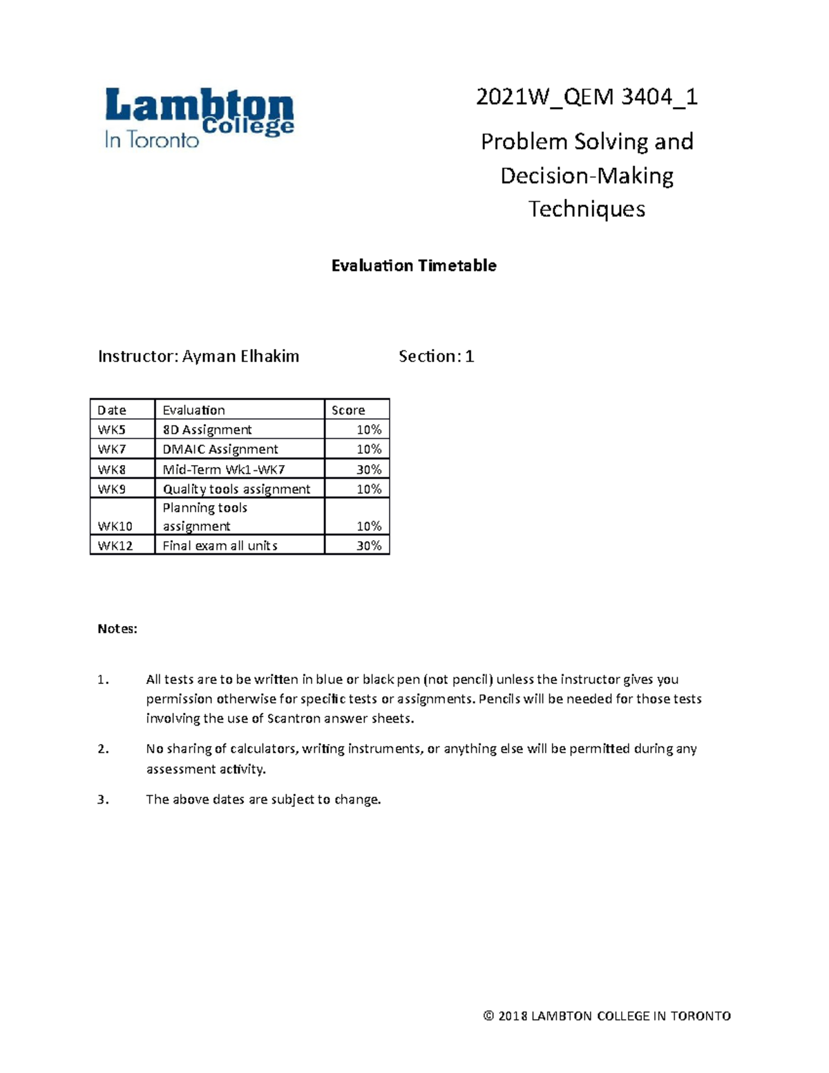 Evaluation Timetable-2021W QEM 3404 1 - 2021W_QEM 3404_ Problem Solving ...