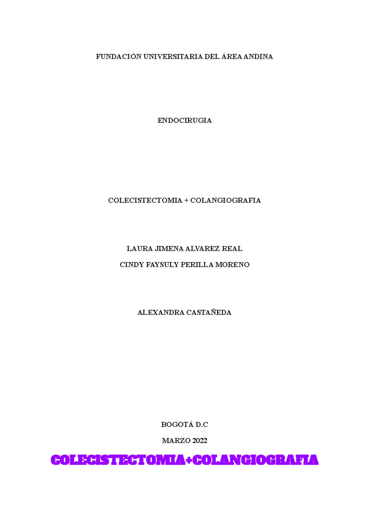 Colelap+ Colangiografia - FUNDACIÓN UNIVERSITARIA DEL ÁREA ANDINA ...