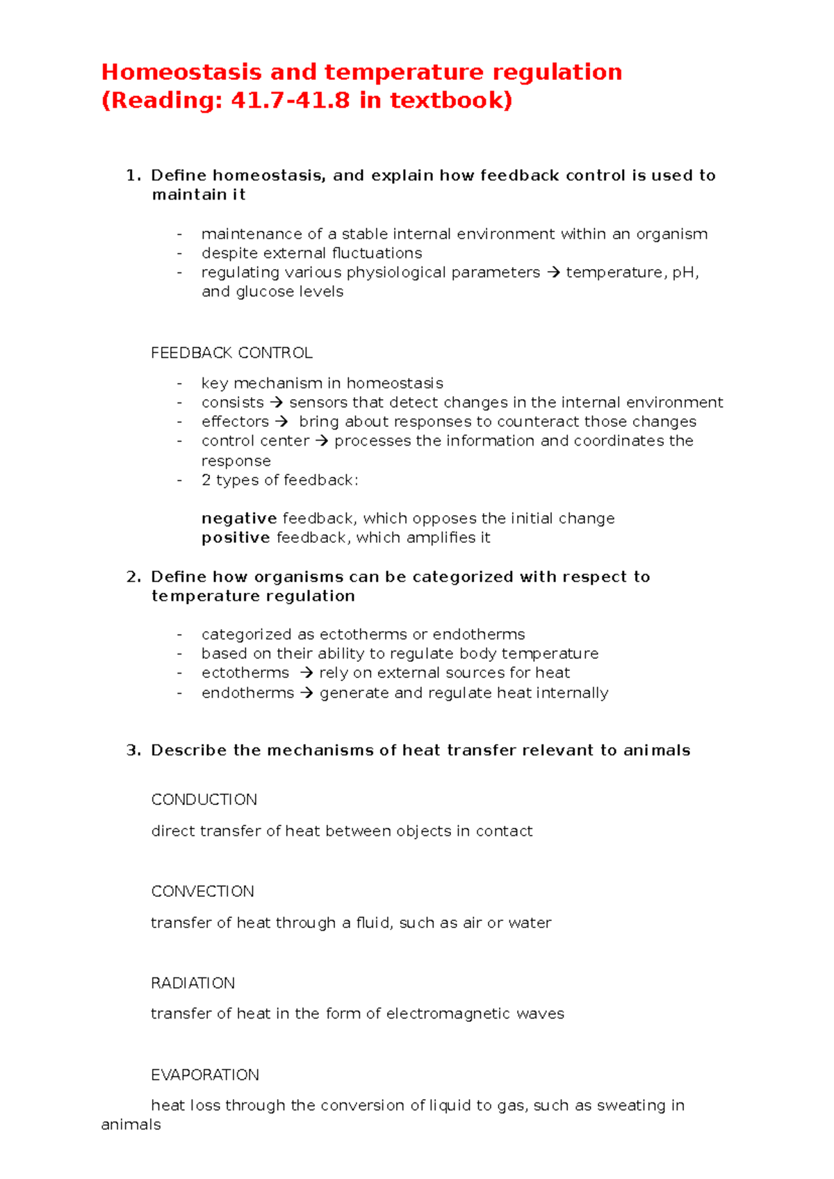 Bio LO - feb 16 - learning outcome - Homeostasis and temperature ...