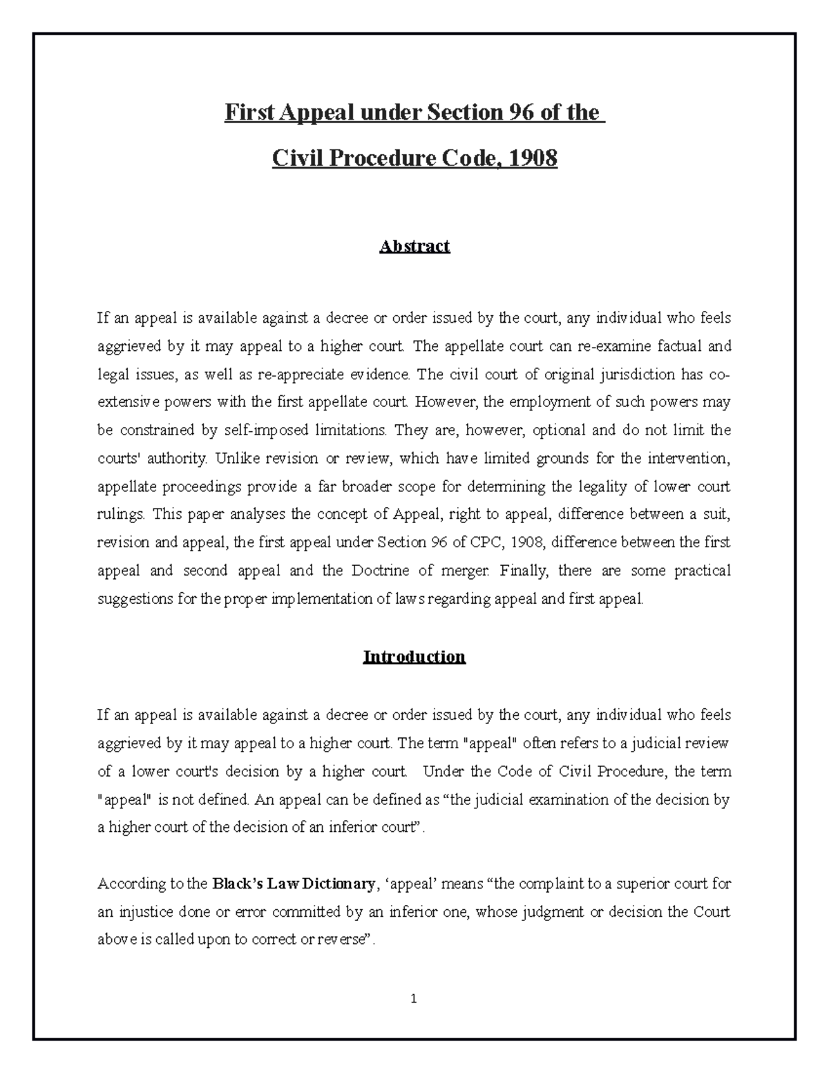 123 - This paper analyses the concept of Appeal, right to appeal ...