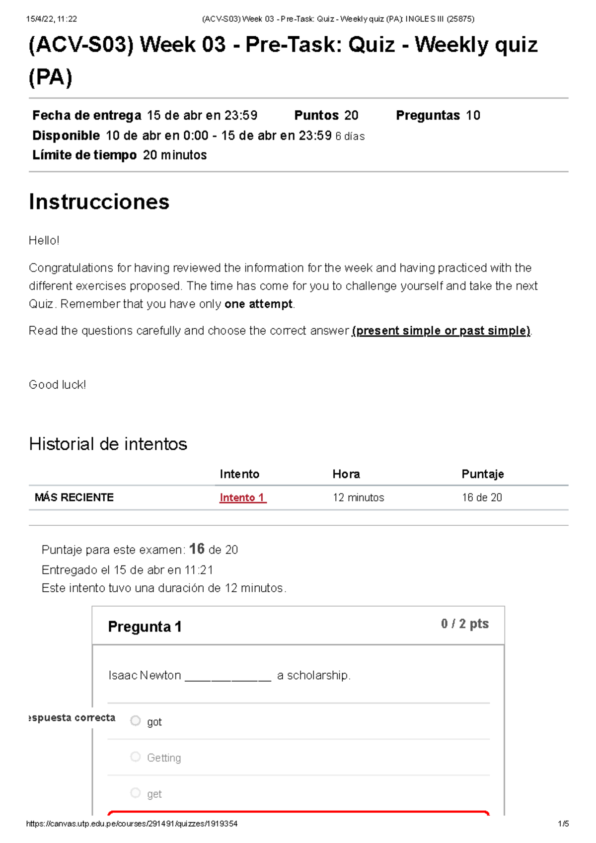 (ACV-S03) Week 03 - Pre-Task Quiz - Weekly quiz (PA) Ingles III (25875) - (ACV-S03) Week 03 ...
