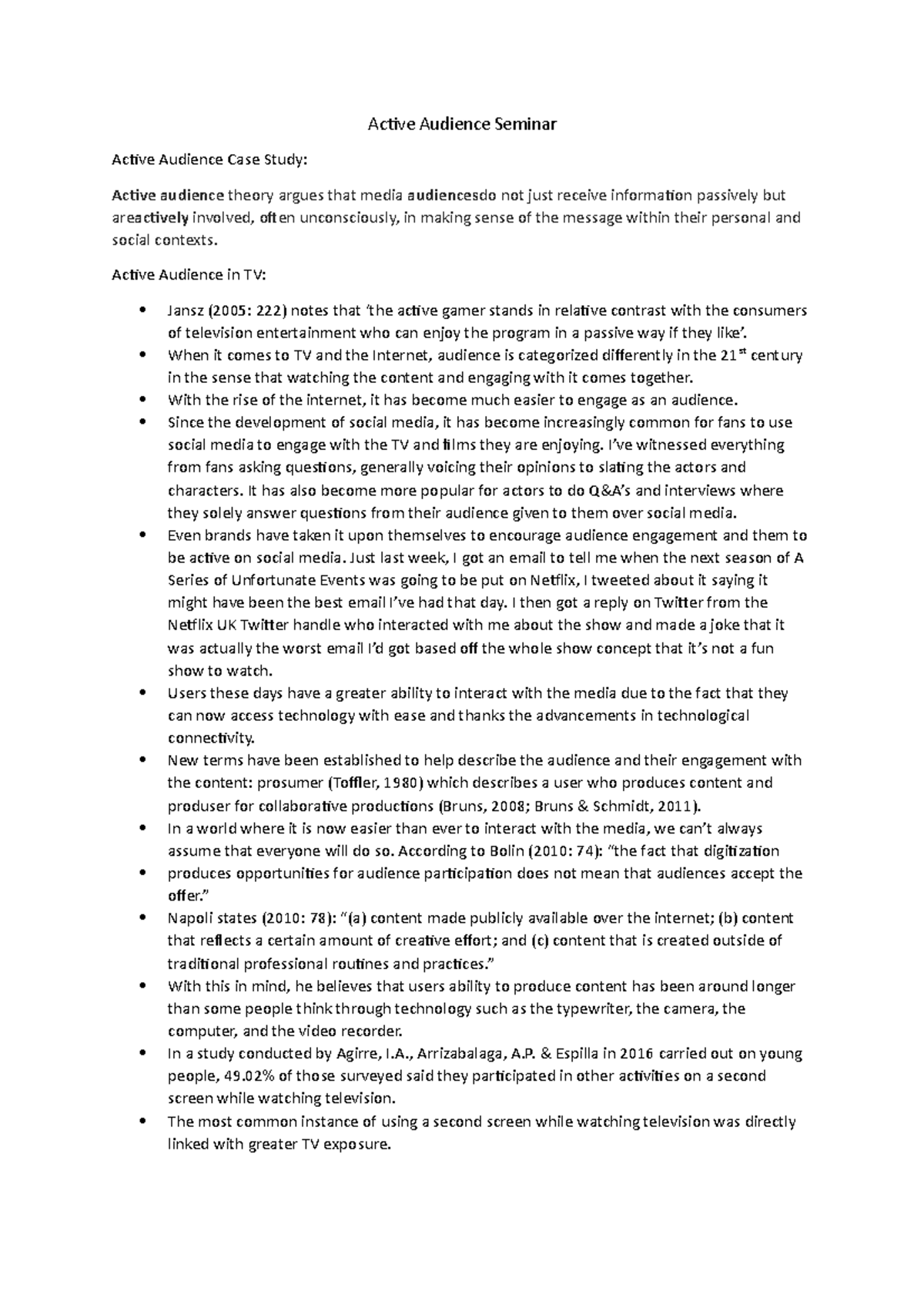 Active Audience Seminar - Active Audience Seminar Active Audience Case ...