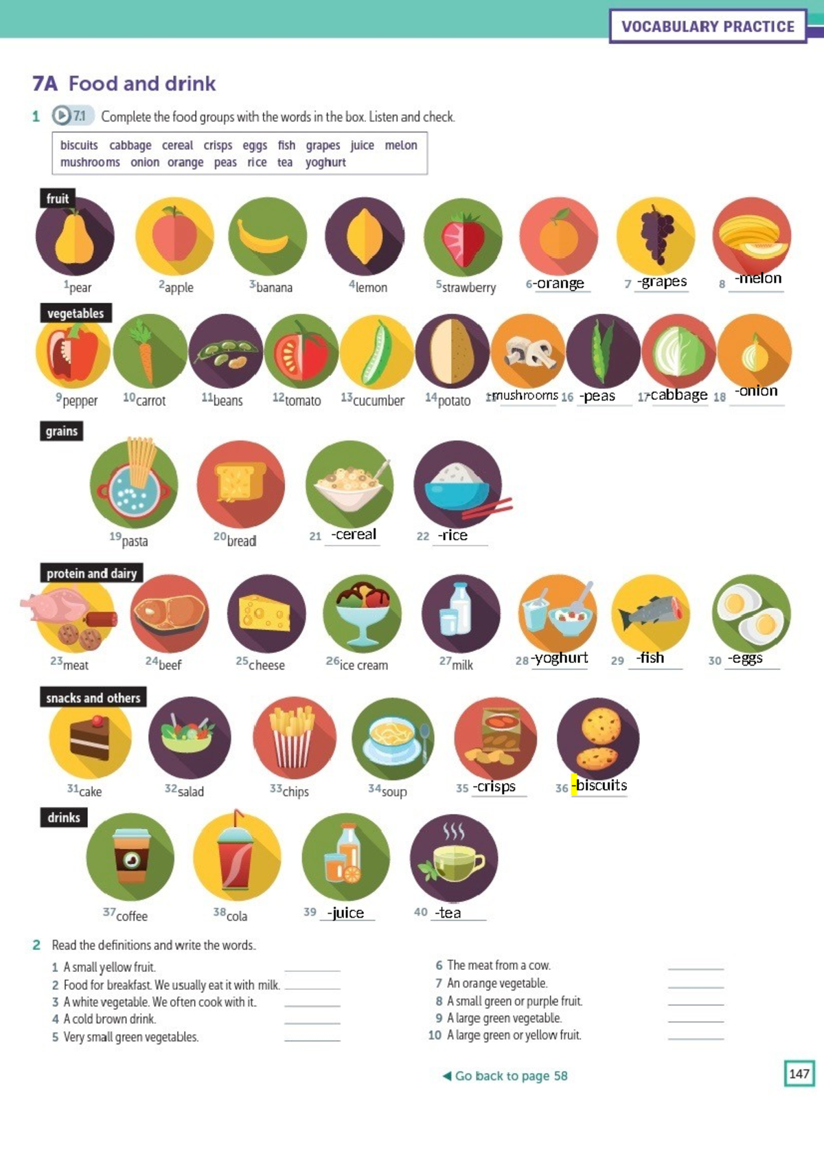 Food and Drink Vocabulary Practice - Spanish ab initio SL -orange ...