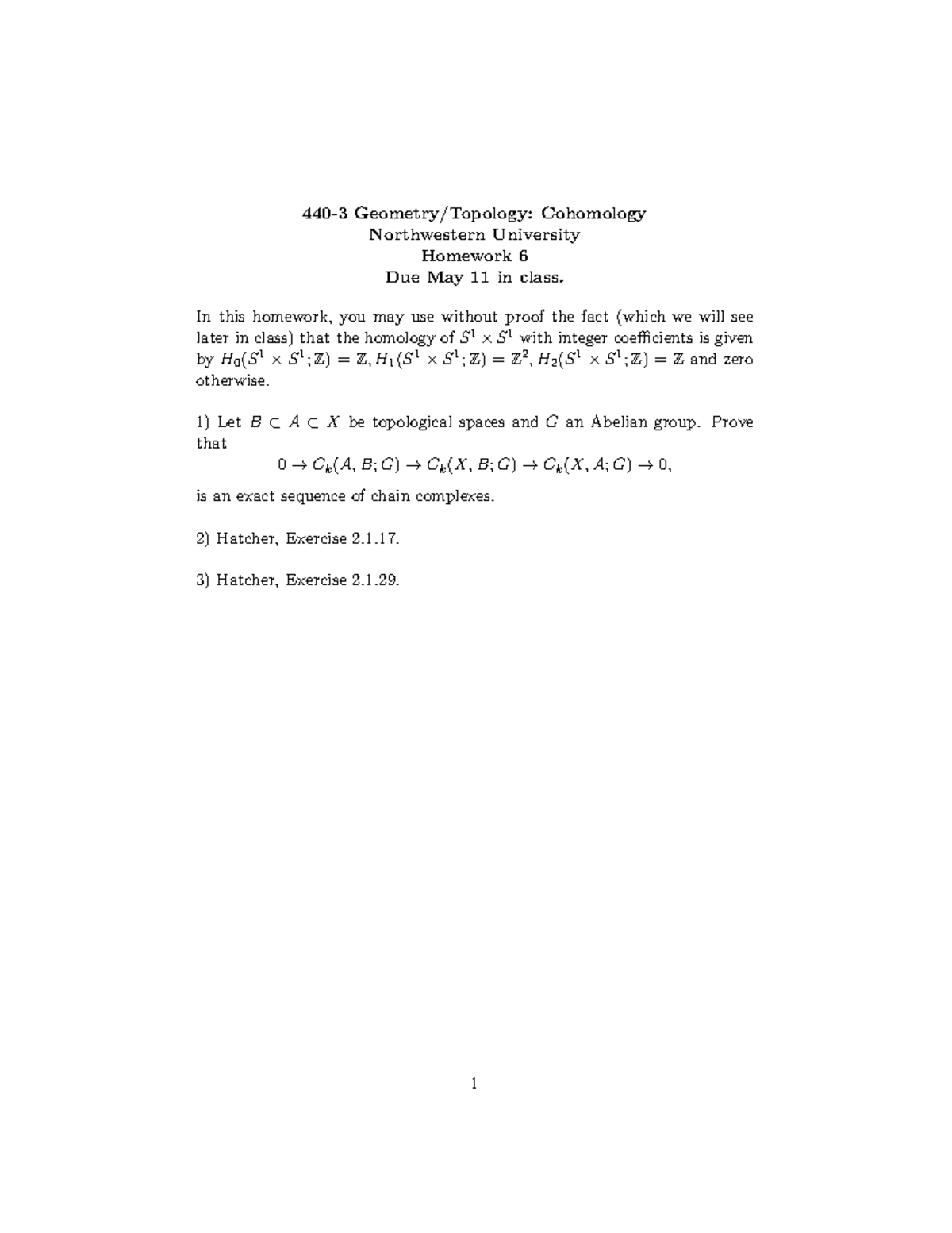 440-3 Geometry Topology Cohomology Homework 6 - 440-3 Geometry/Topology ...