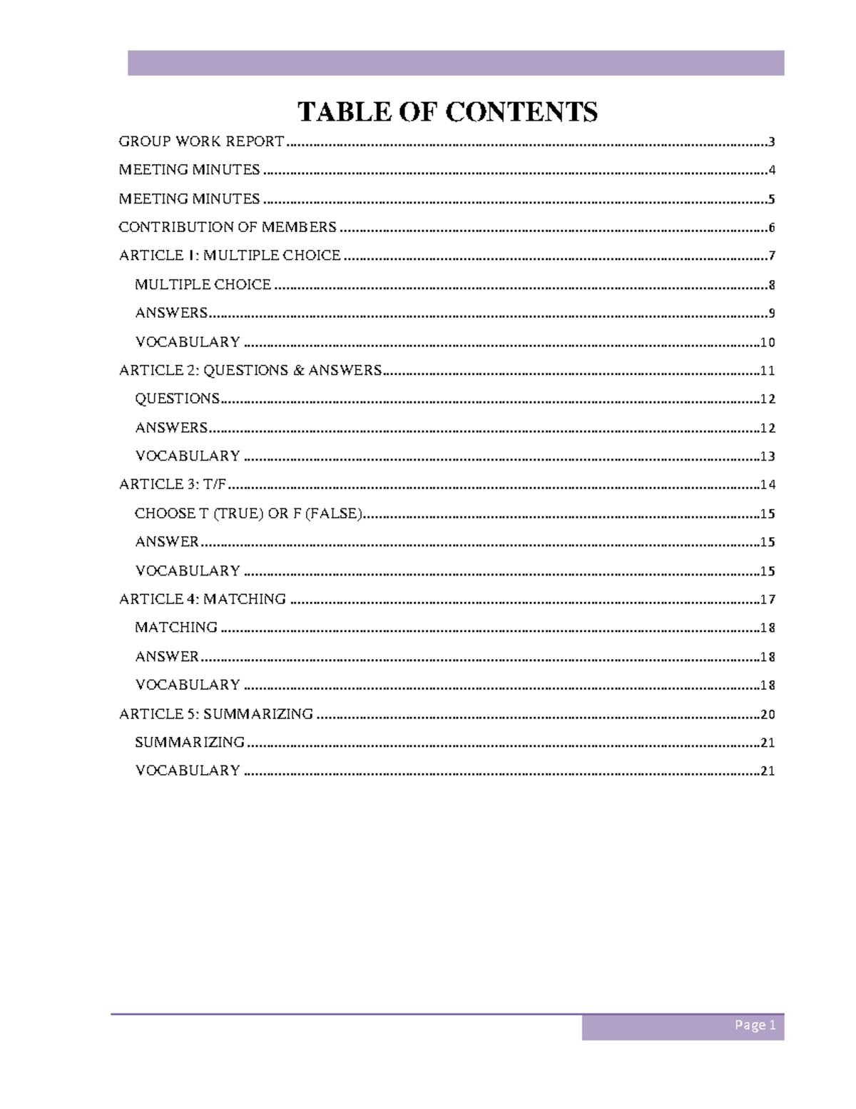 English III - Project - Final - TABLE OF CONTENTS GROUP WORK REPORT ...