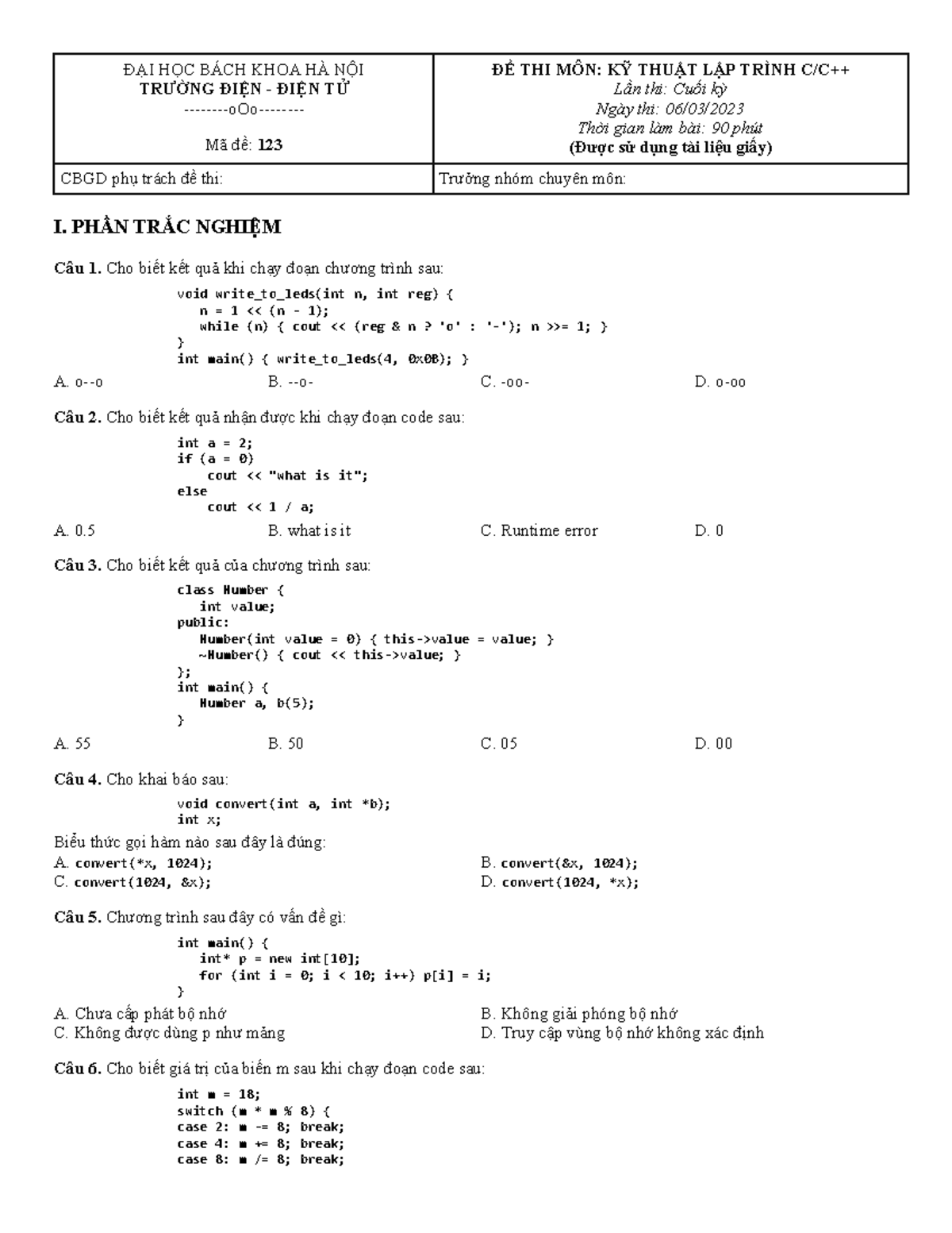 De cpp cuoi ky 2023 - cường - ĐẠI HỌC BÁCH KHOA HÀ NỘI TRƯỜNG ĐIỆN ...