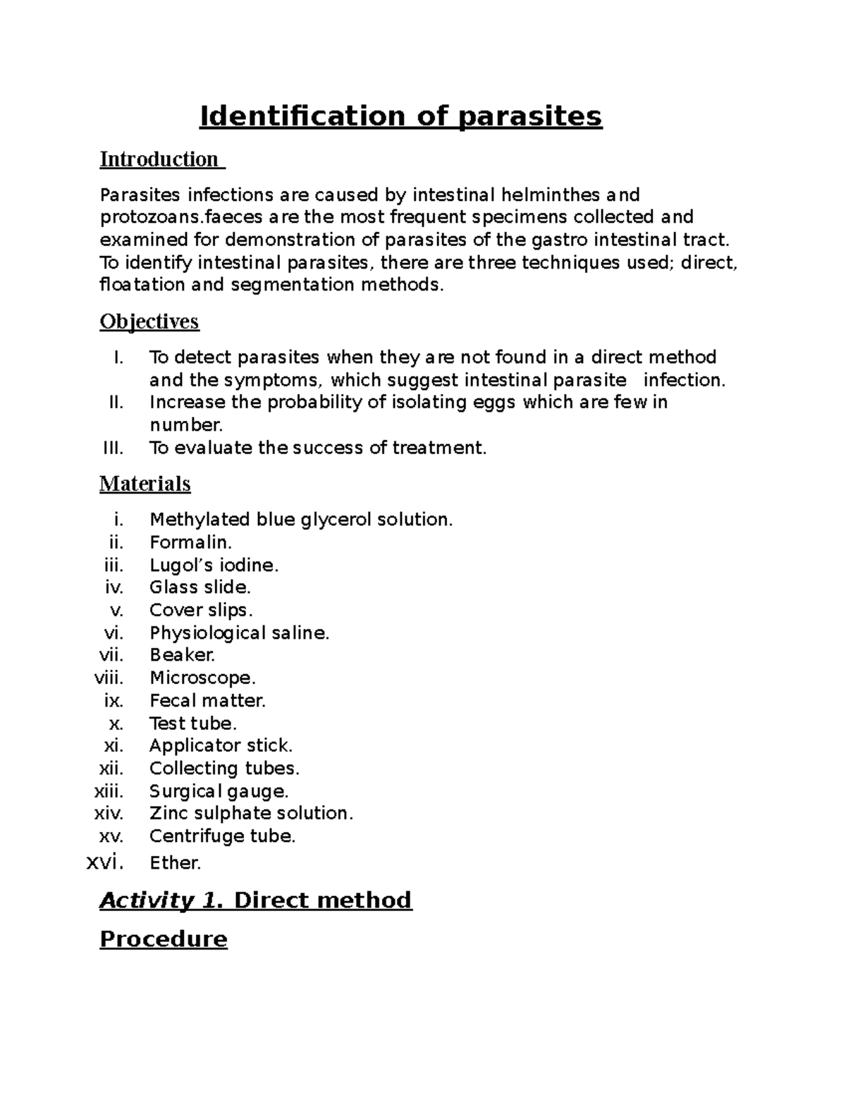 Identification of parasites lab report - Identification of parasites ...