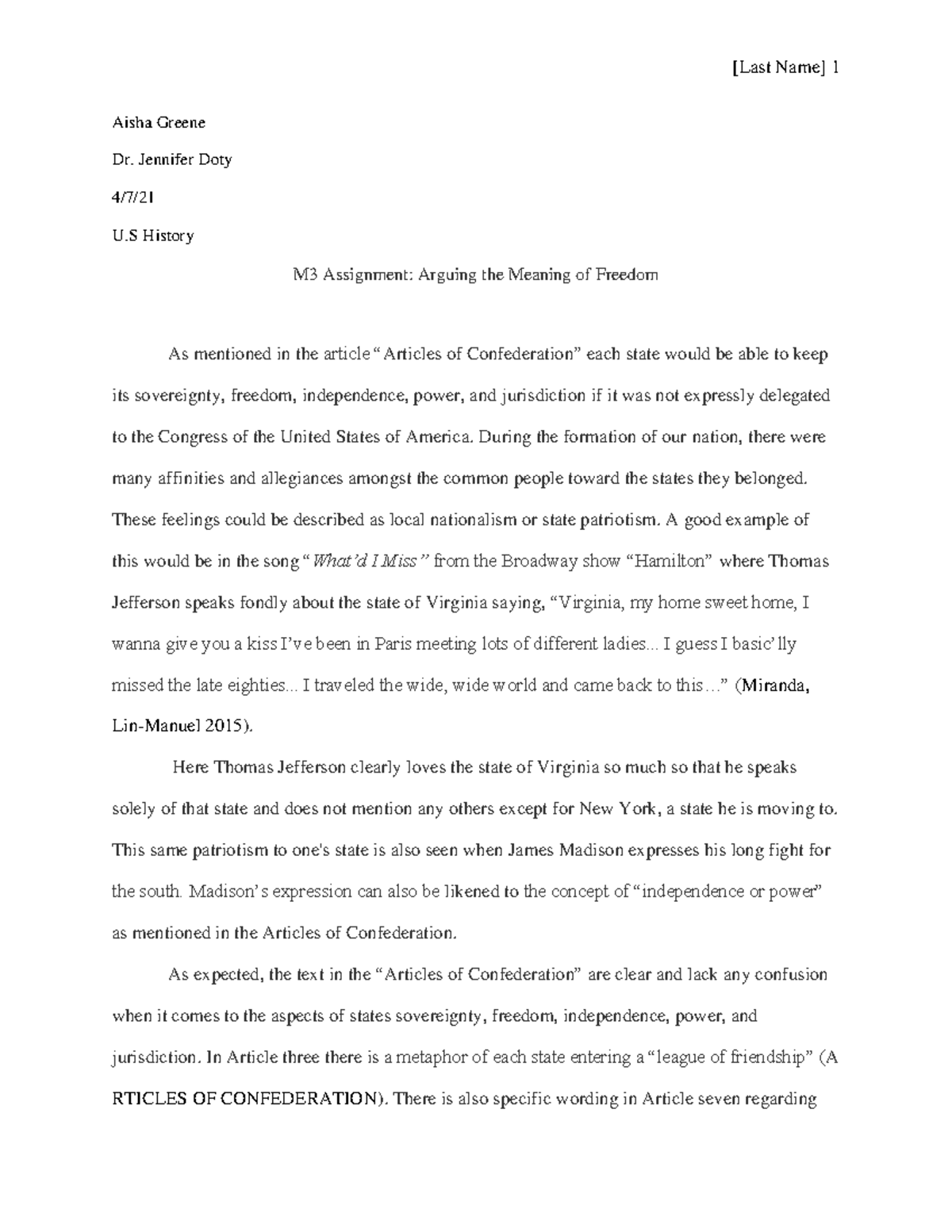 M3 Assignment This Essay Argues The Meaning Of Freedom Last Name