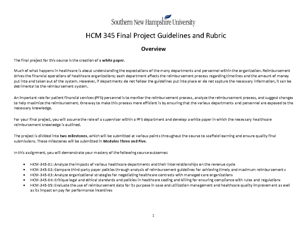 HCM 345 Final Project Guidelines and Rubric - Much of what happens in ...