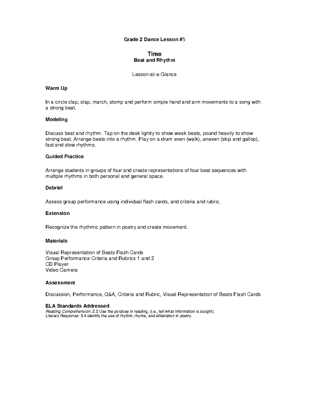 Updated 2 Dance Lesson 5 - Grade 2 Dance Lesson # 5 Time Beat and ...