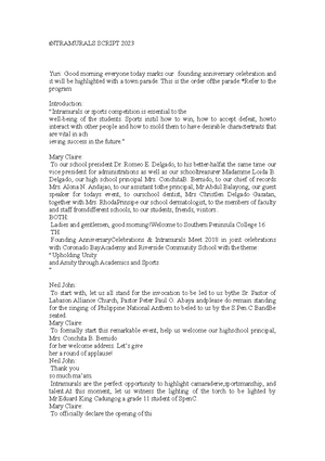 MR AND MS. Intrams 2023 - Script - MR. AND MS INTRAMURALS 2023 SCRIPT Introduction: Emcee 1 ...