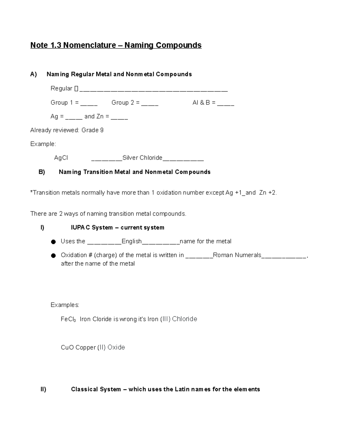Copy of Note 1-3 (FITB) Nomenclature - Note 1 Nomenclature – Naming ...