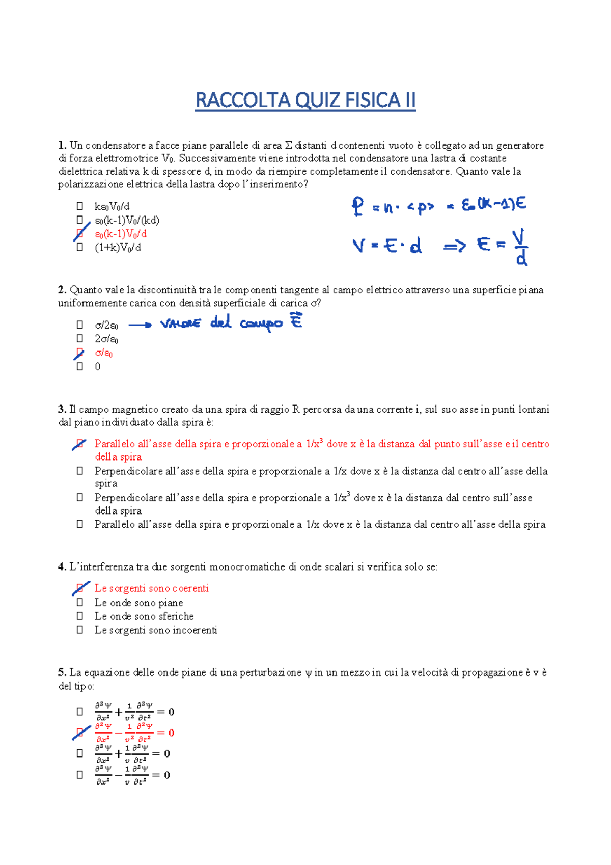 QUIZ DI Fisica 2 barbero - RACCOLTA QUIZ FISICA II Un condensatore a ...