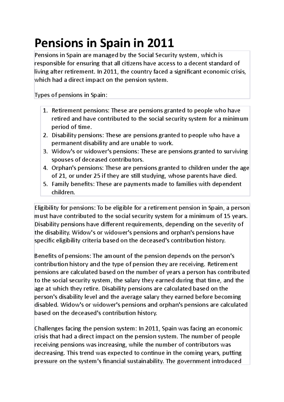Pensions in Spain in 2011 - Pensions in Spain in 2011 Pensions in Spain ...