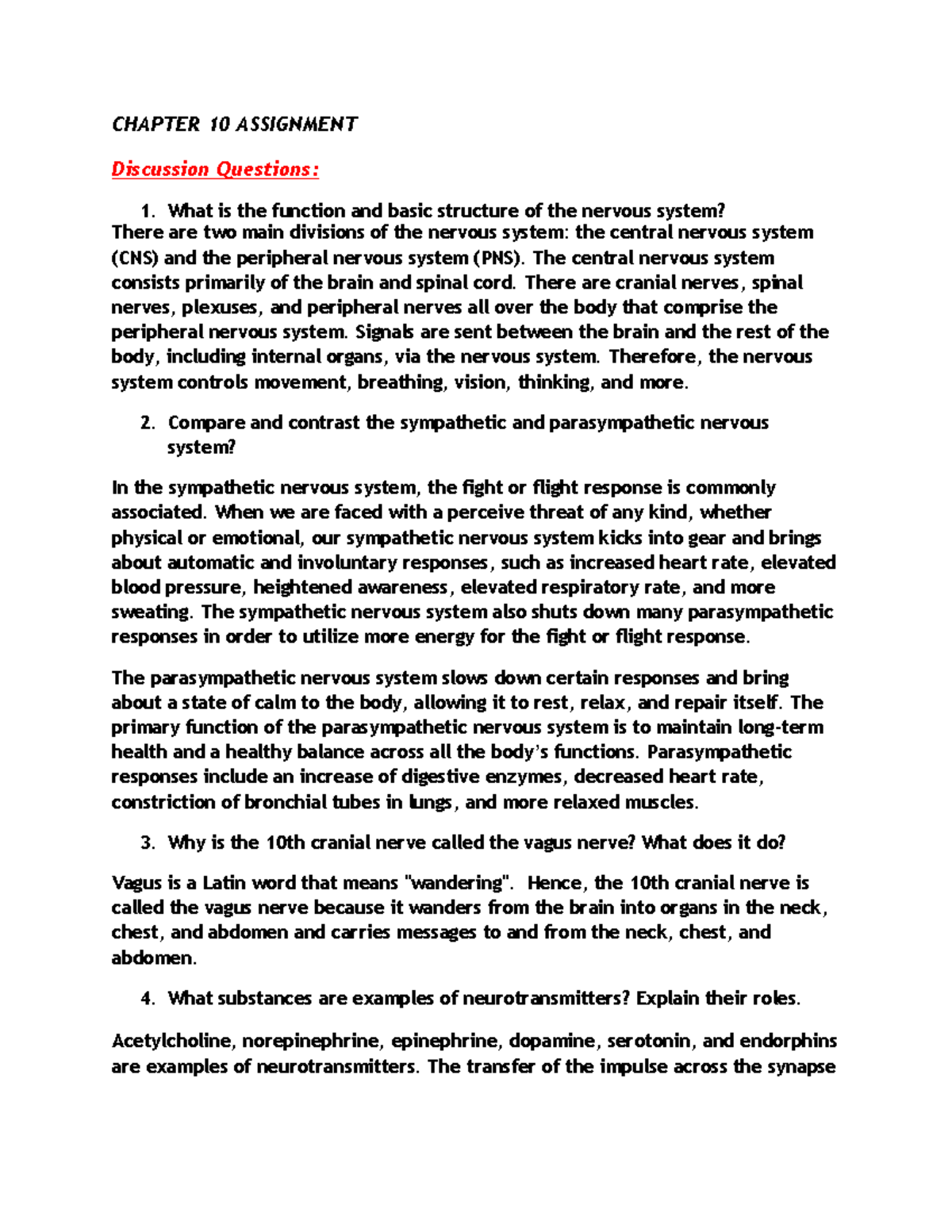 Chapter 10 Assignment; complete - CHAPTER 10 ASSIGNMENT Discussion ...